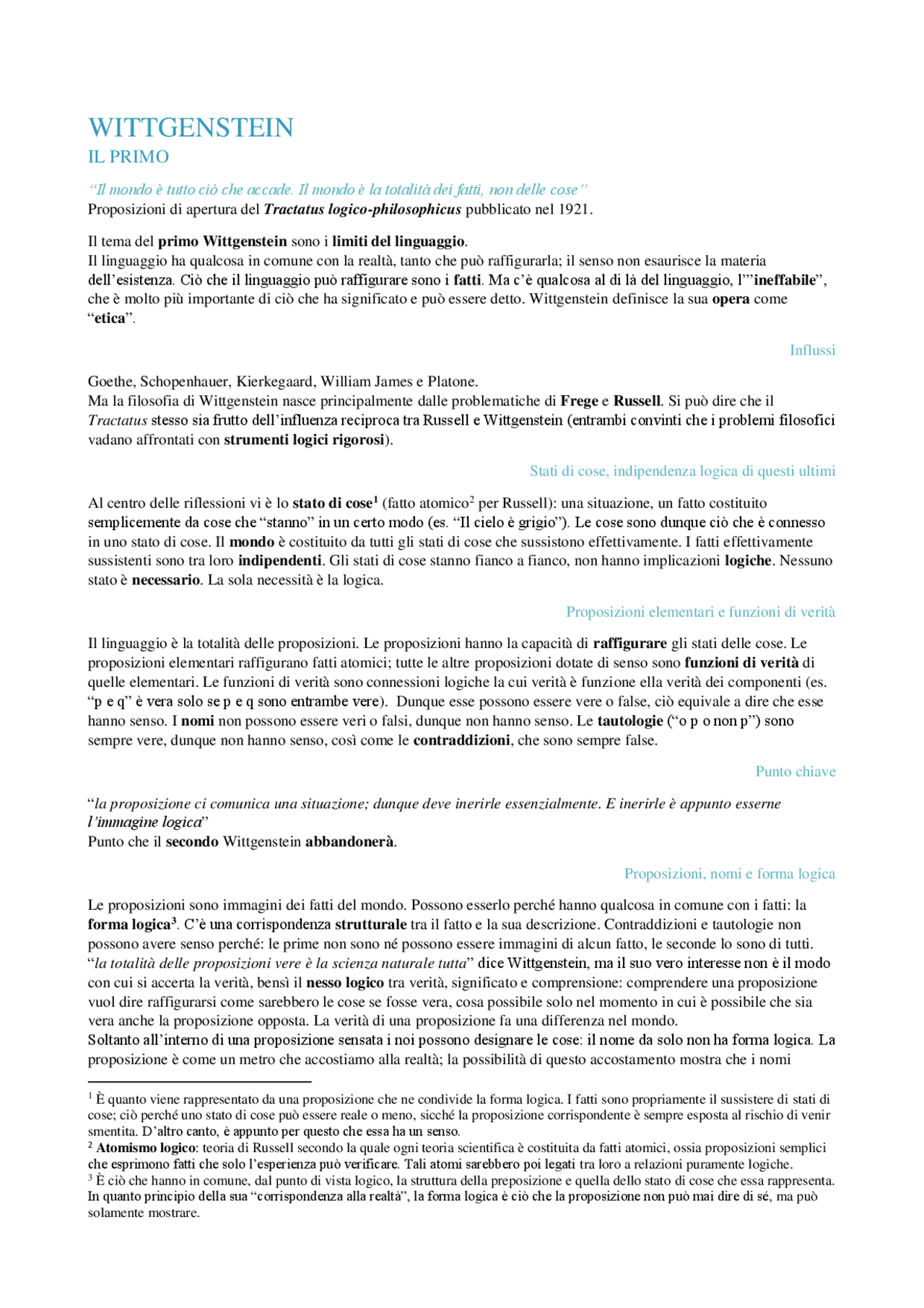Il Primo Wittgenstein Sintesi Docsity