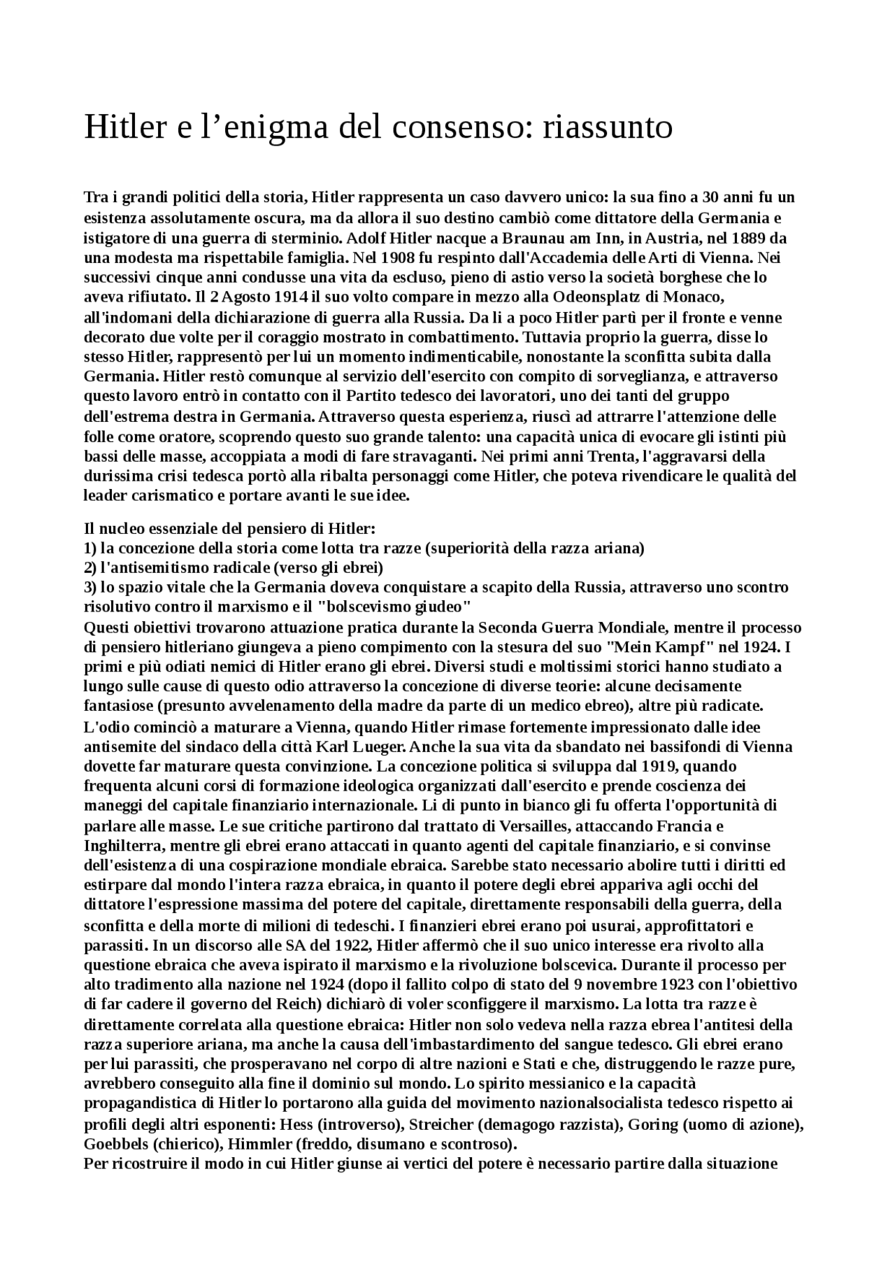 Riassunto Libro Hitler E Lenigma Del Consenso Docsity