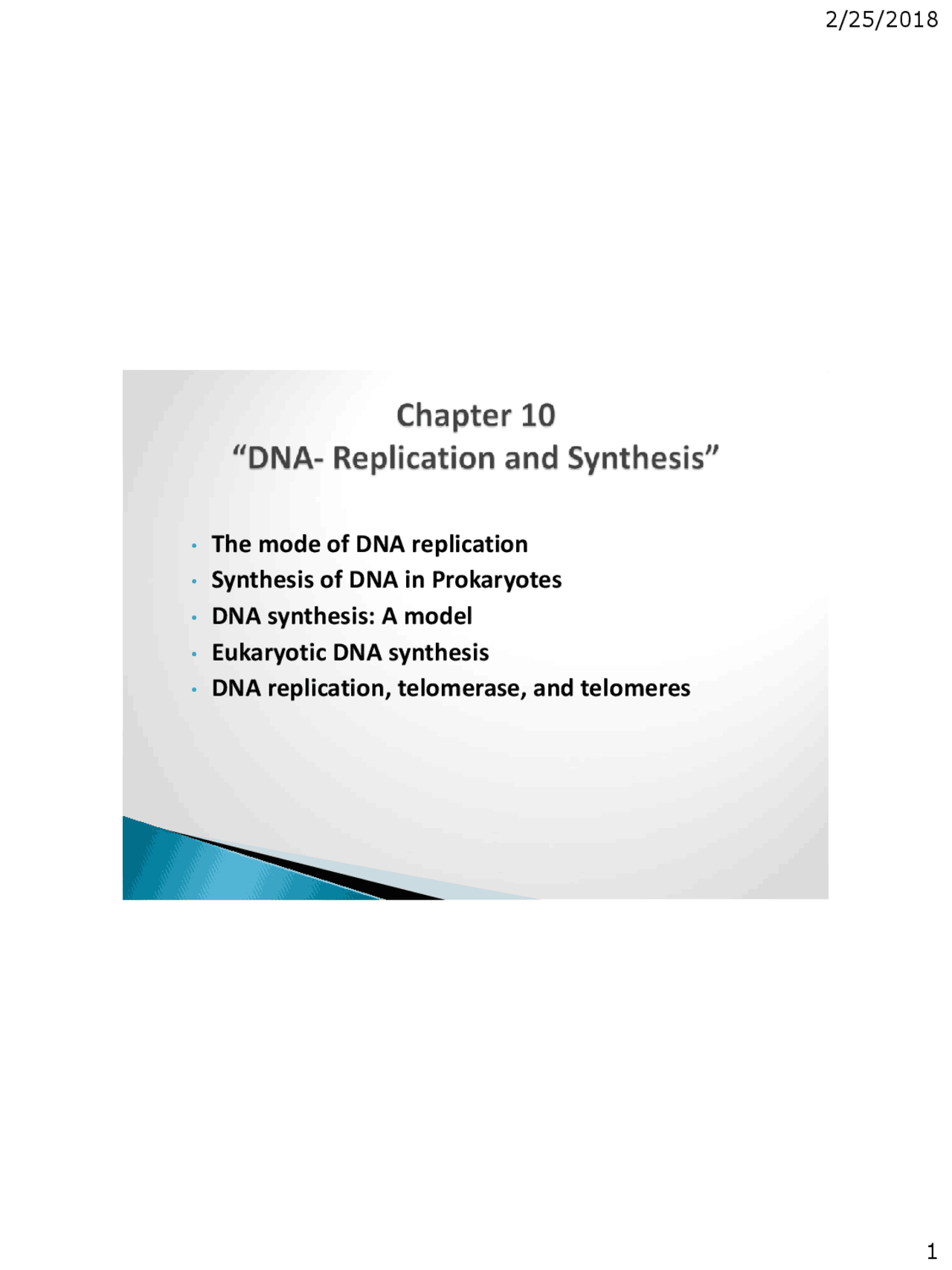 Dna Replication And Synthesis Lecture Slides Socr 330 Docsity