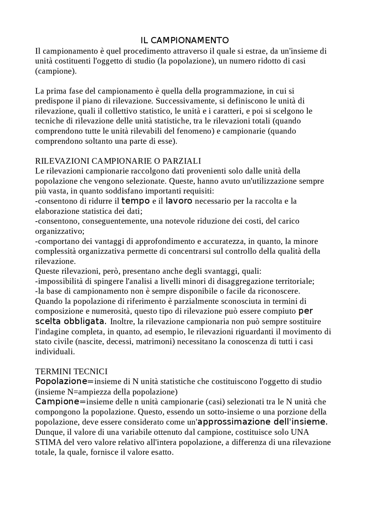 Campionamento Statistica Docsity