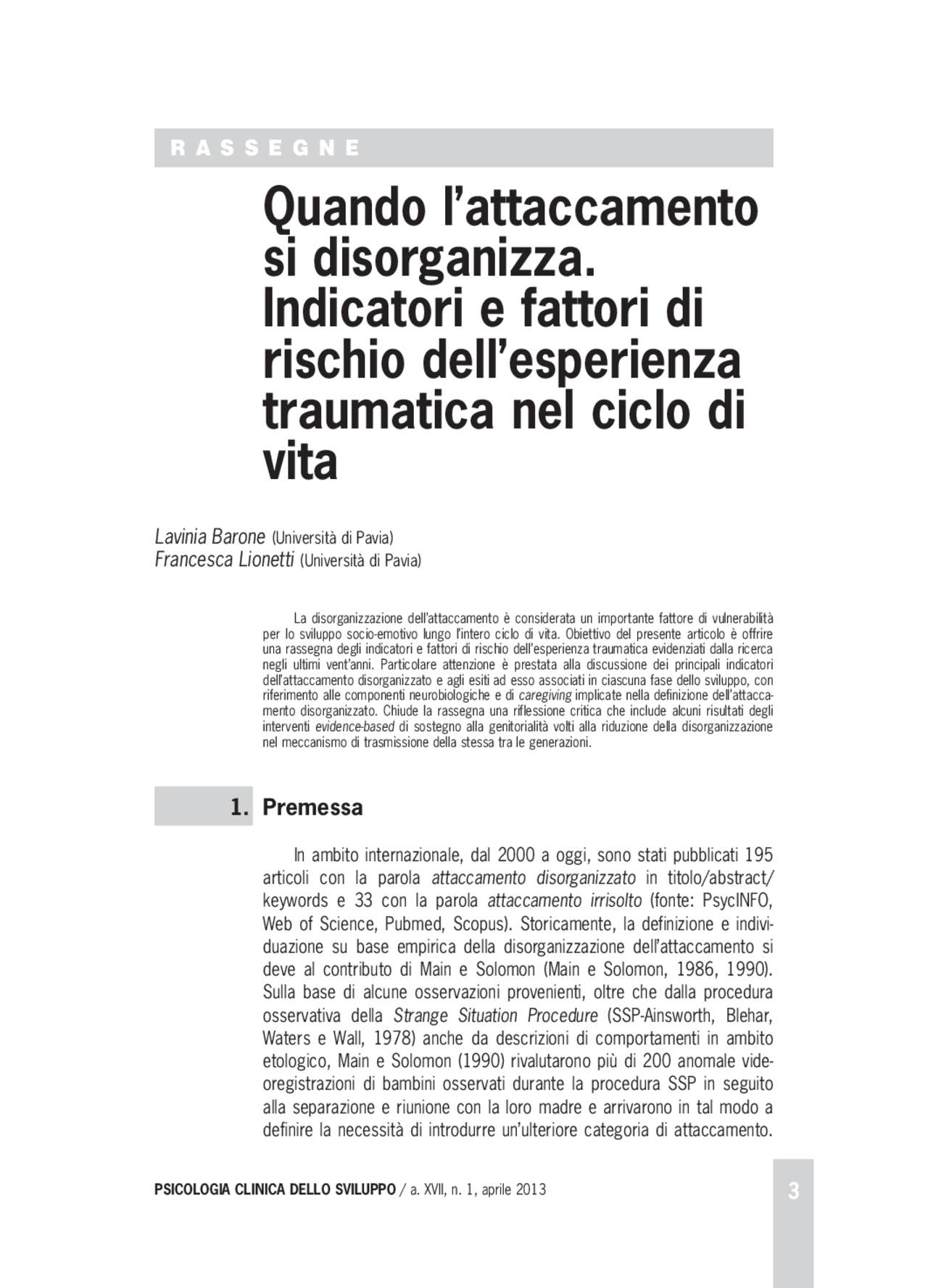 Attaccamento disorganizzato - Docsity