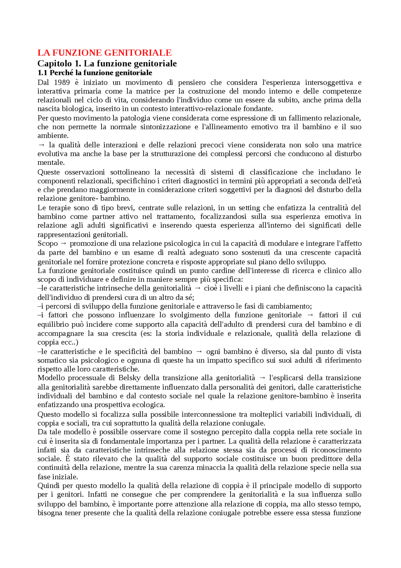 La Funzione Genitoriale Docsity