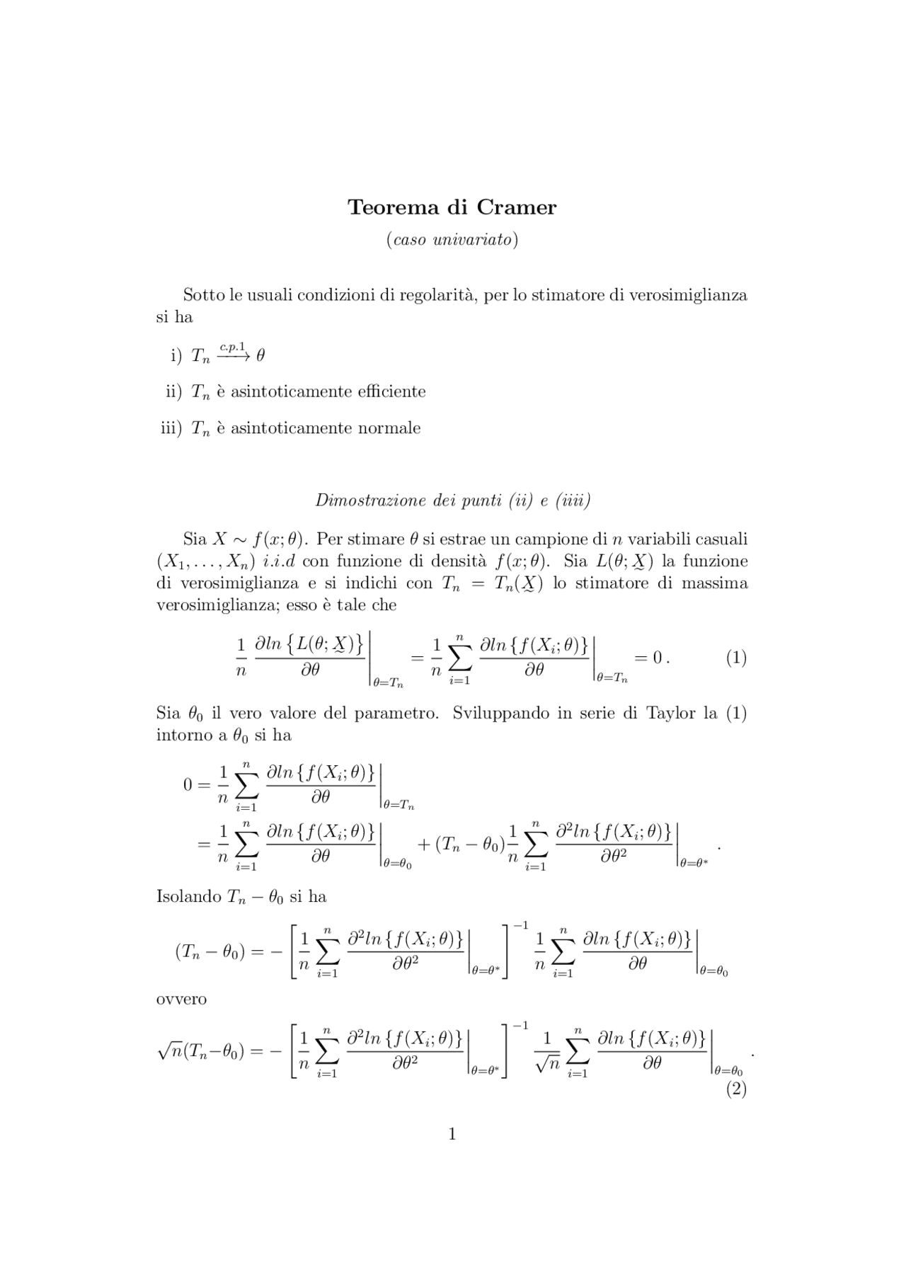 Teorema di cramer inferenza | Appunti di Statistica | Docsity