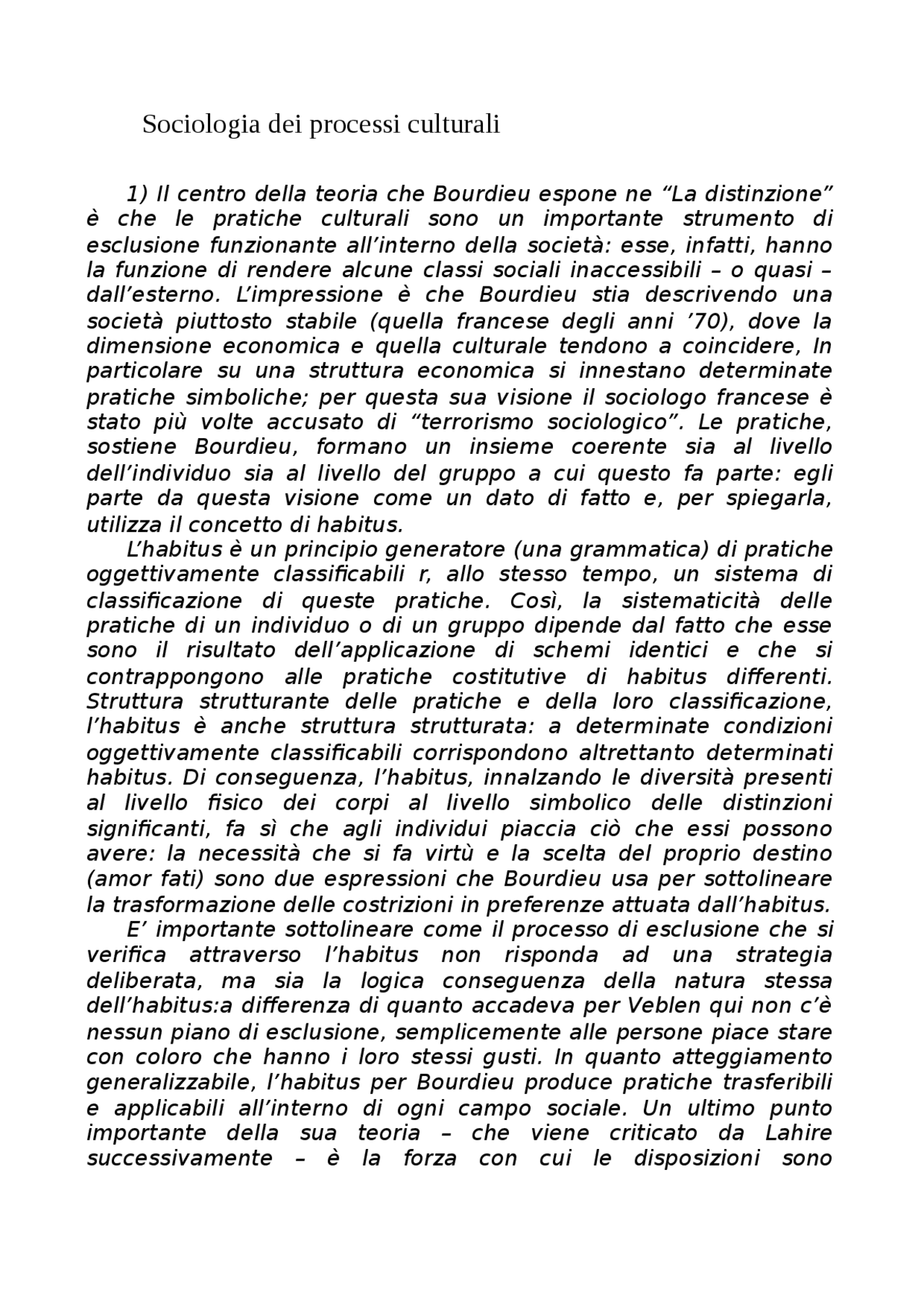 Appunti Su Bourdieu Docsity