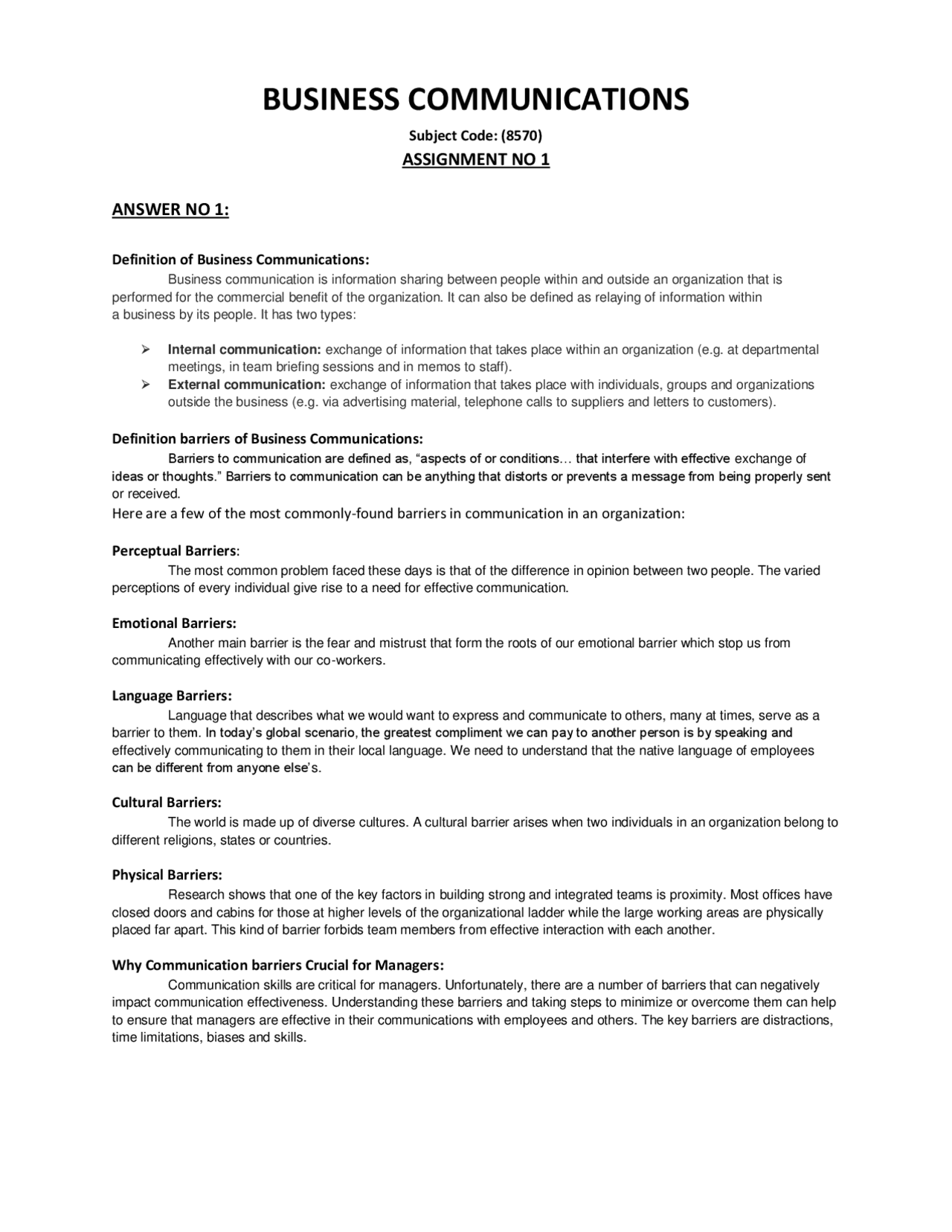 Business Communication Docsity