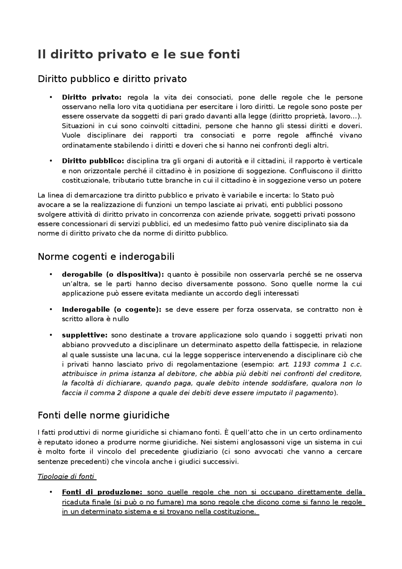 Il Diritto Privato E Le Sue Fonti Docsity