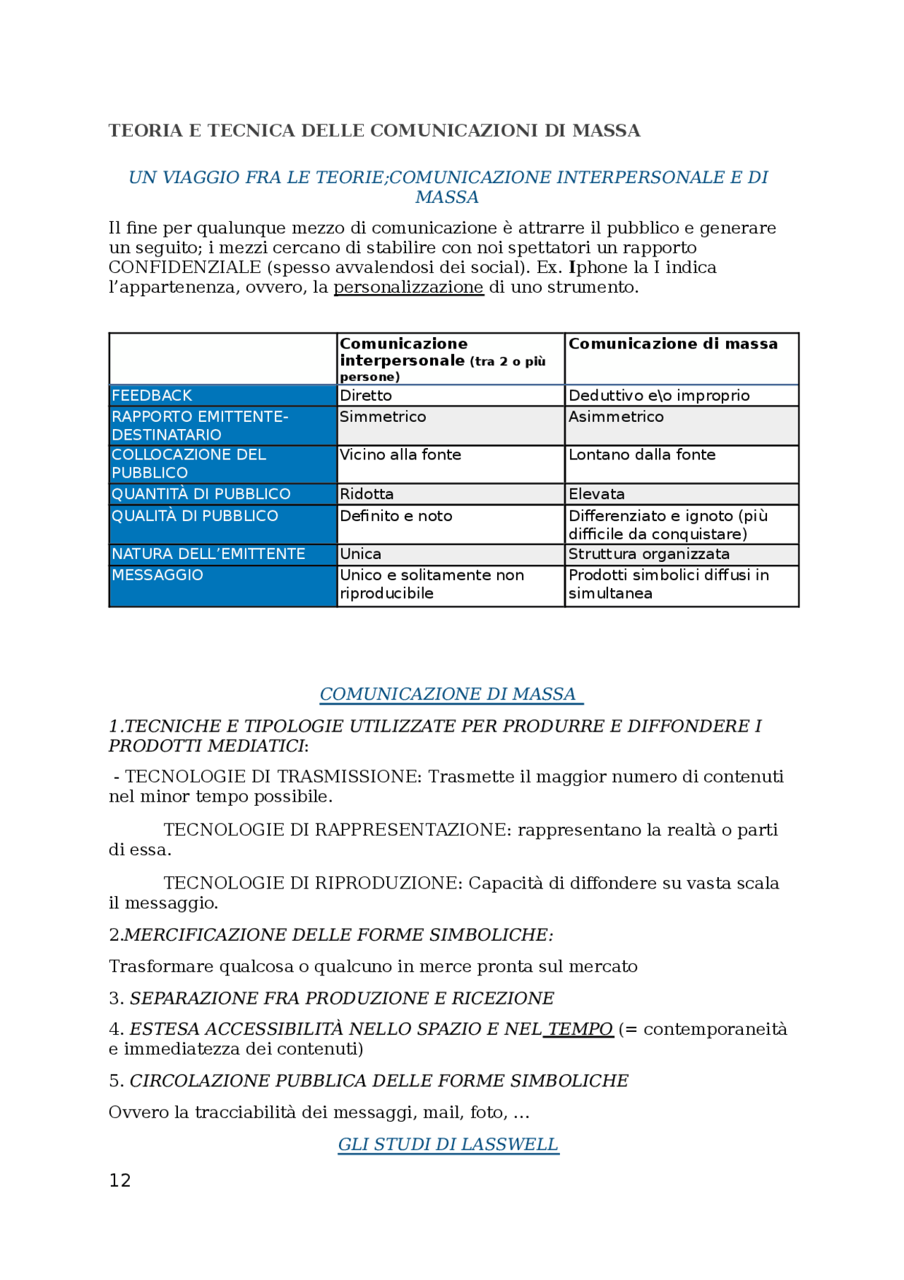 Teoria E Tecniche Delle Comunicazioni Di Massa Docsity