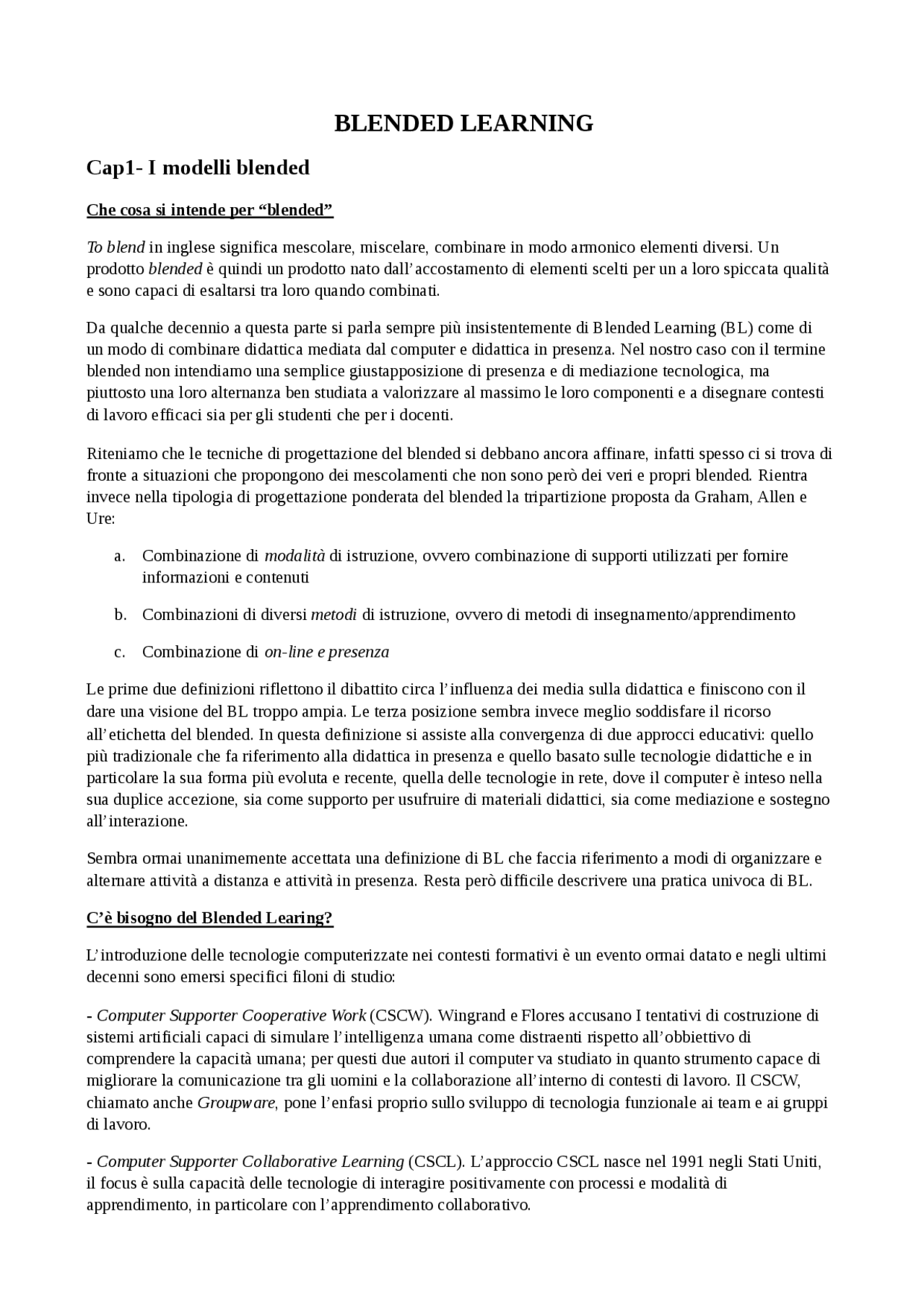 Riassunto Libro Blended Learning Docsity