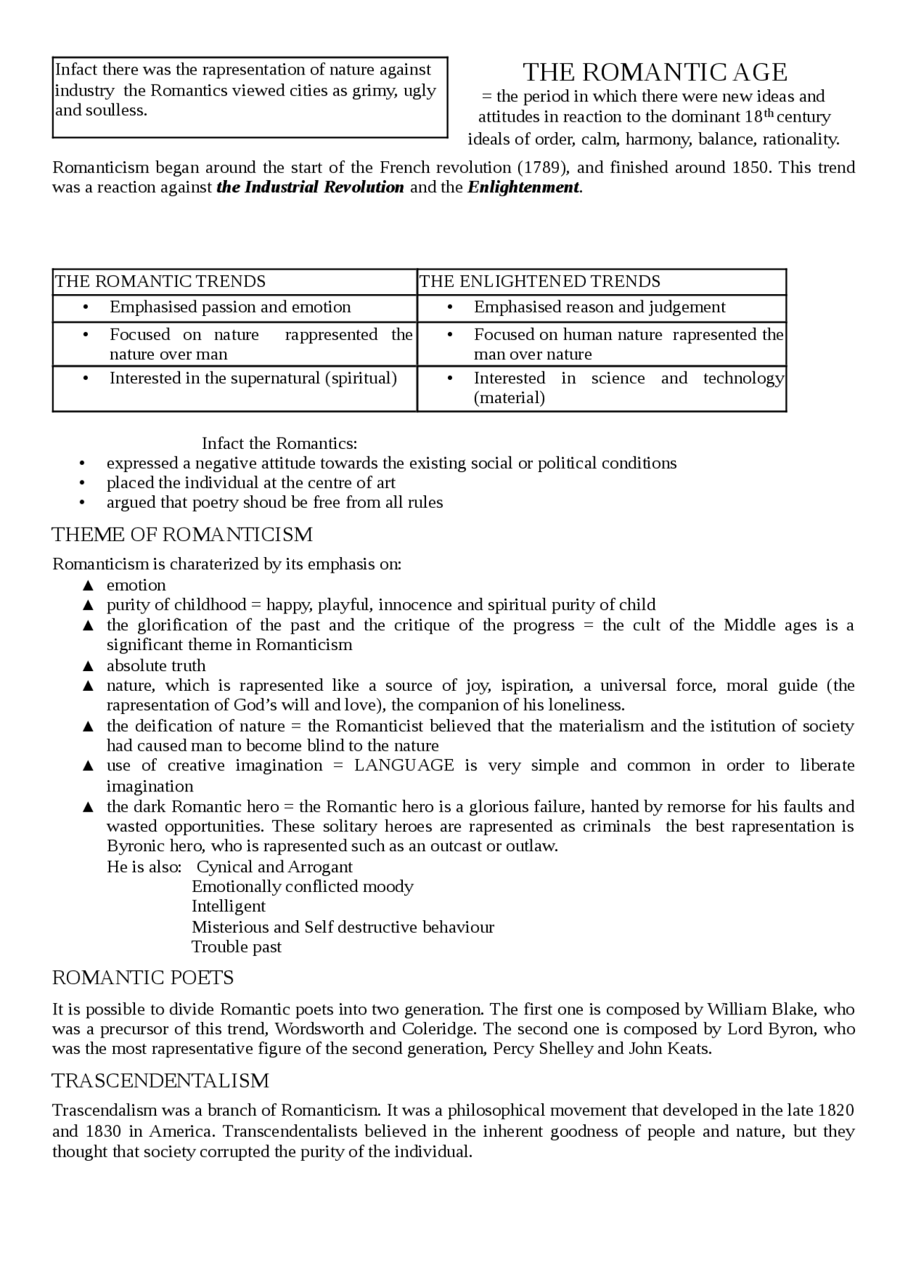 The Romantic Age Inglese Docsity