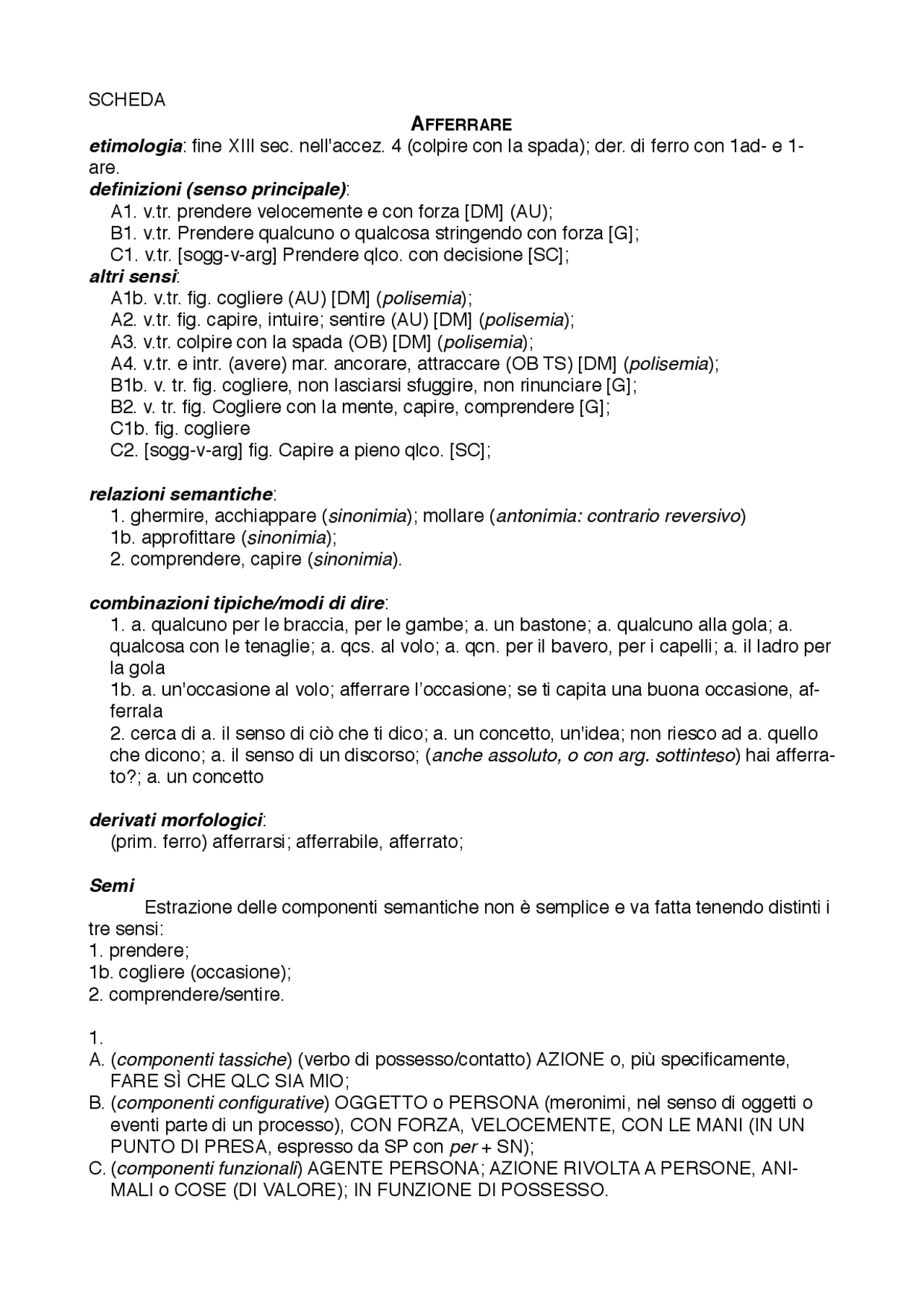 Analisi Semiotica Del Verbo Afferrare Esercizi Di Semiotica Docsity