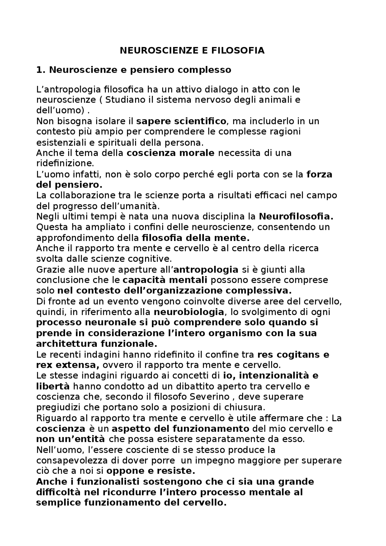 Neuroscienze E Scienze Umane Docsity