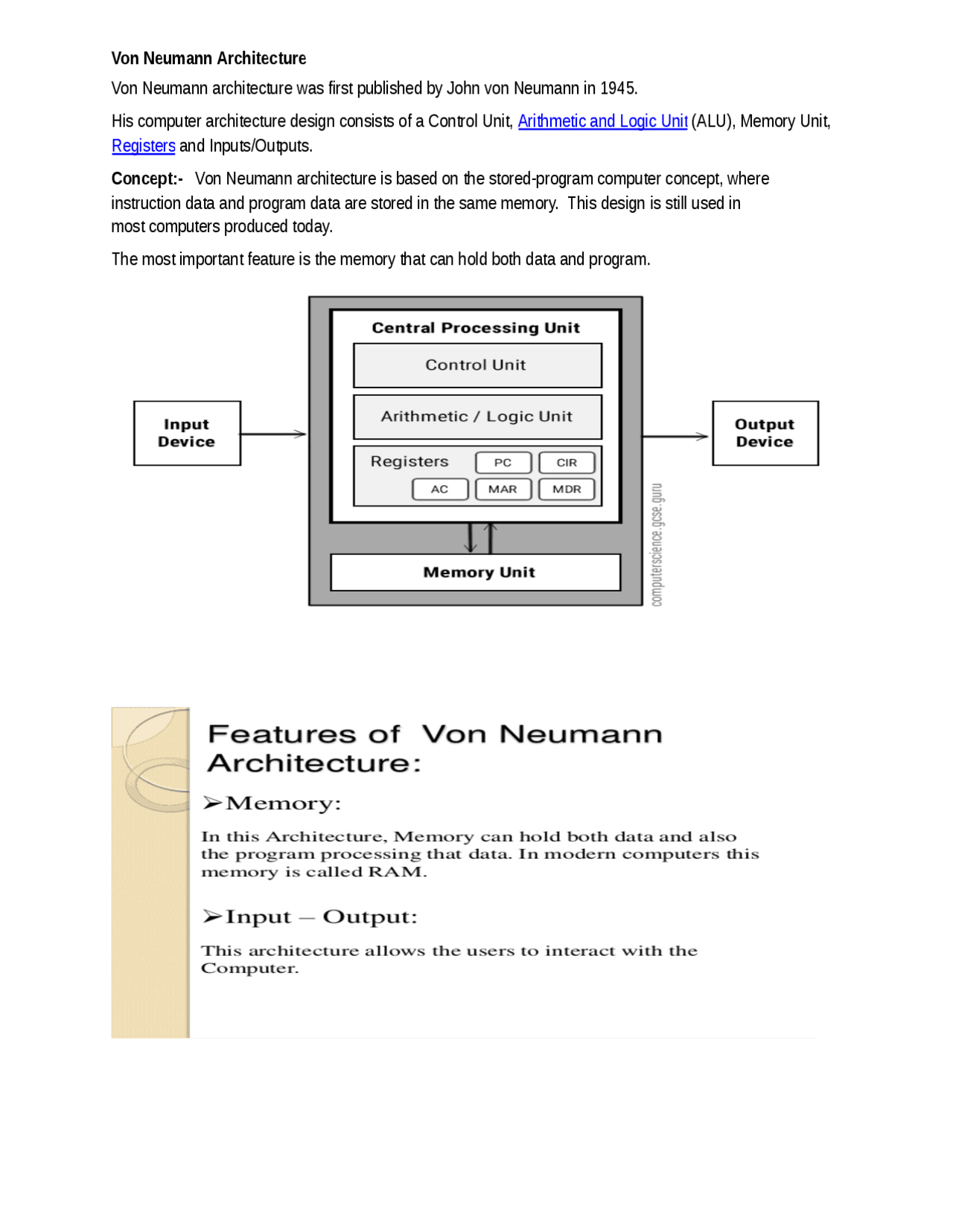 Von Neumann Architecture Docsity
