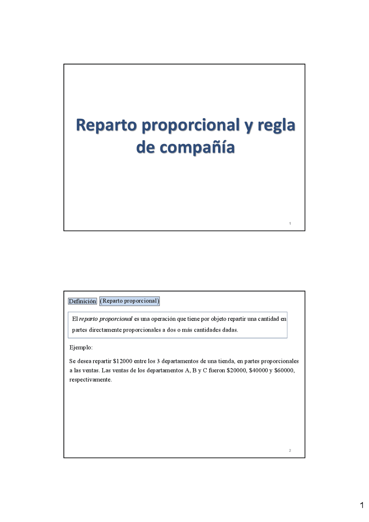 Reparto proporcional y regla de compañía - Docsity