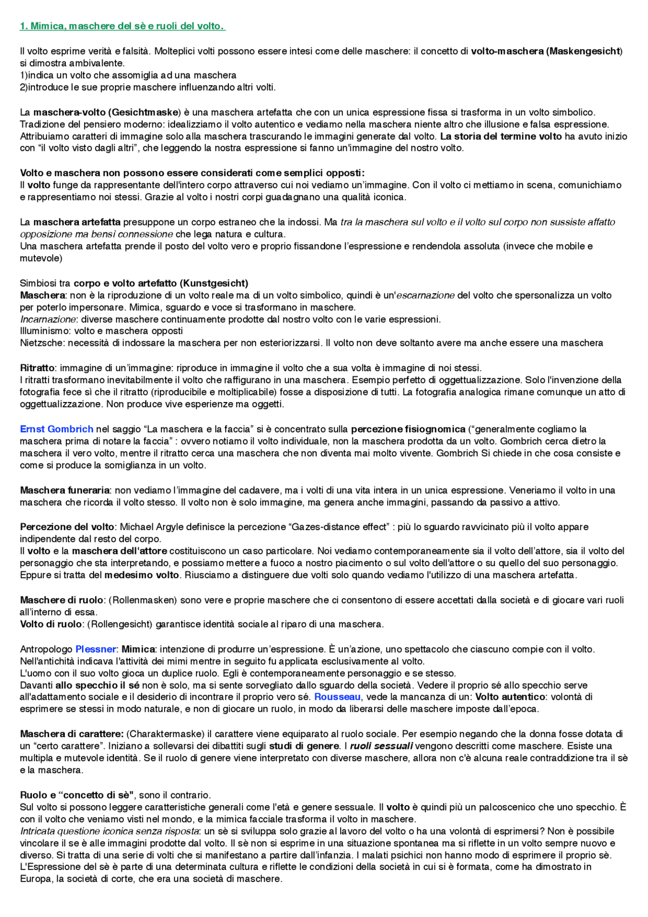Riassunto Del Libro Facce Una Storia Del Volto Di Hans Belting Docsity