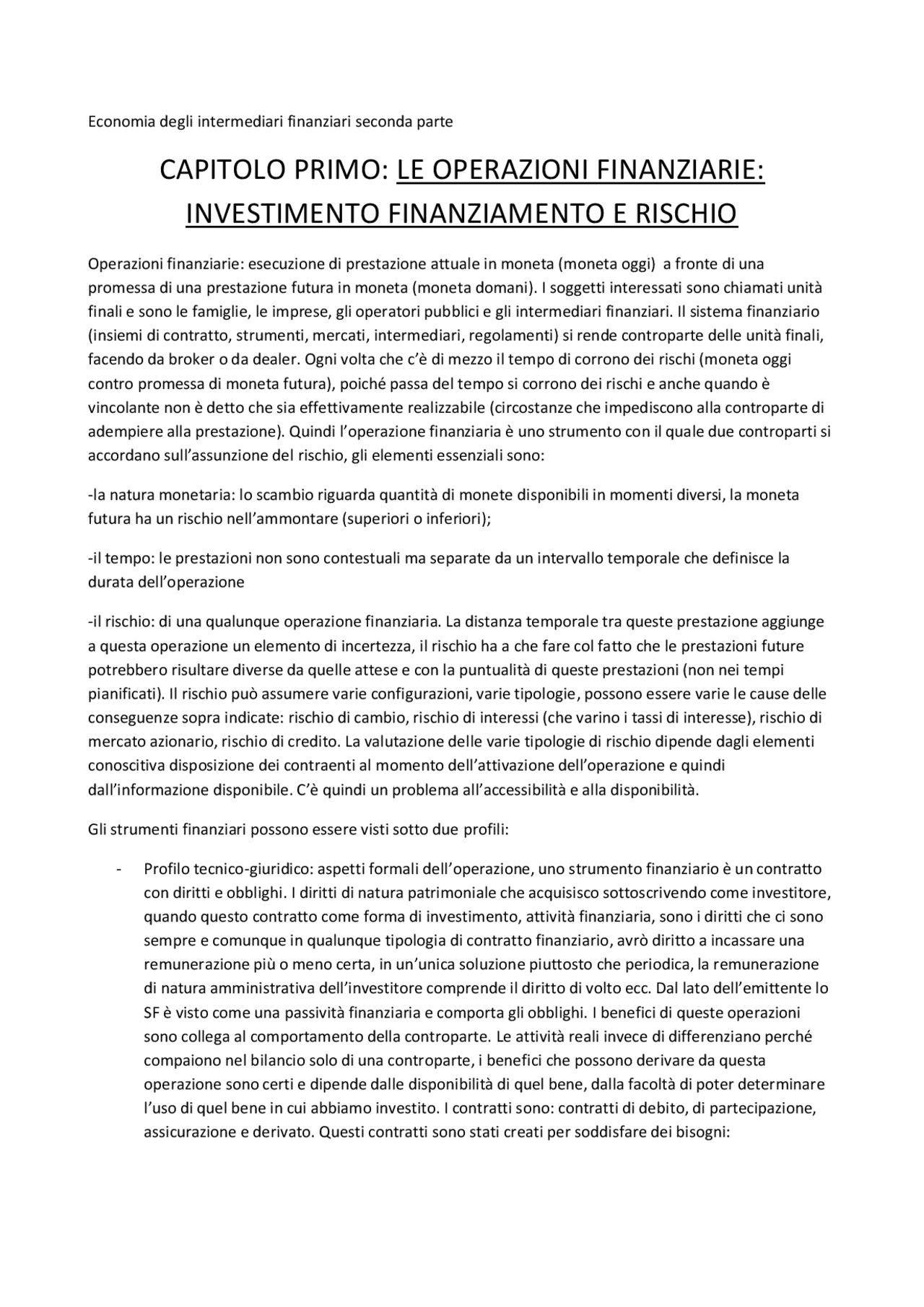 Economia degli intermediari finanziari (seconda parte) - Docsity