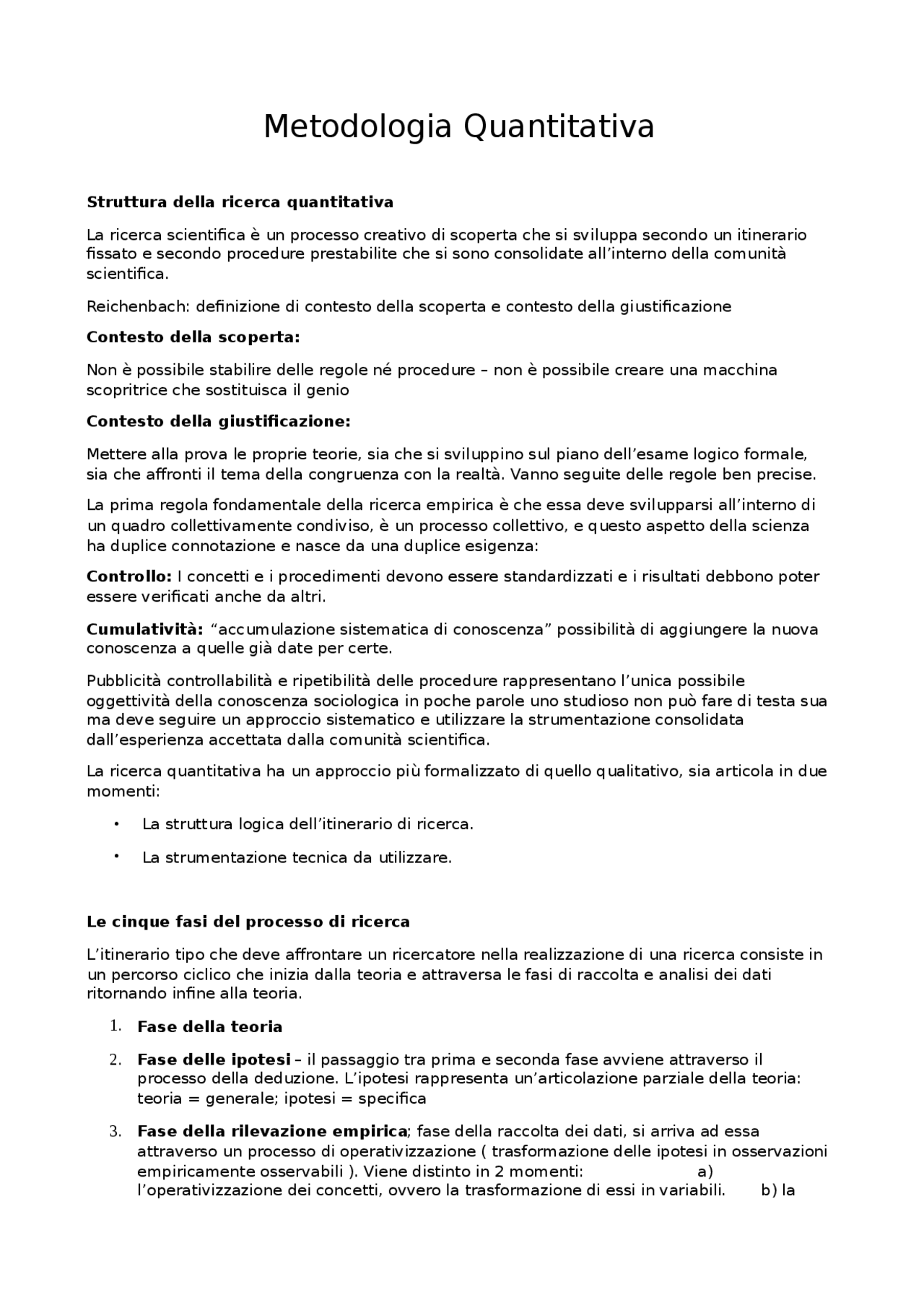 Riassunto metodologia quantitativa per la ricerca sociale - Docsity