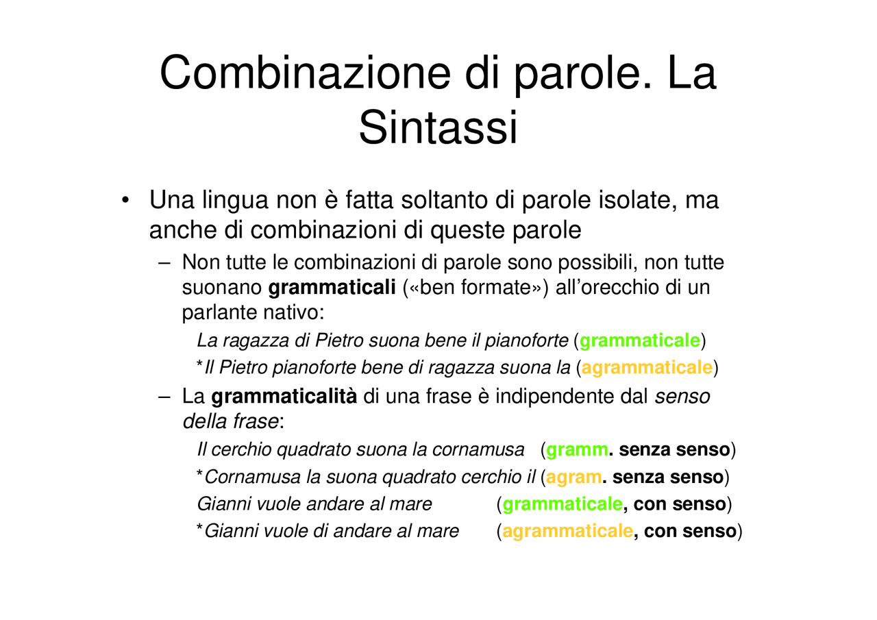 Lezione Di Sintassi Dispense Di Linguistica Docsity