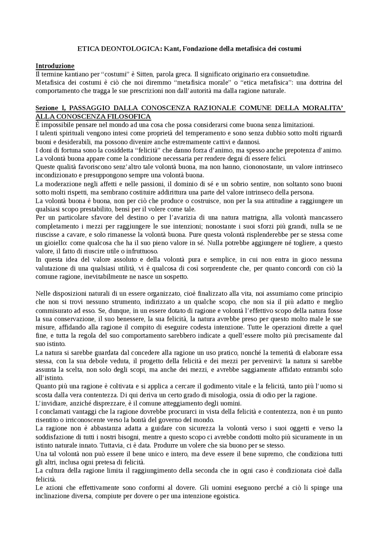 Kant Fondazione Della Metafisica Dei Costumi Docsity