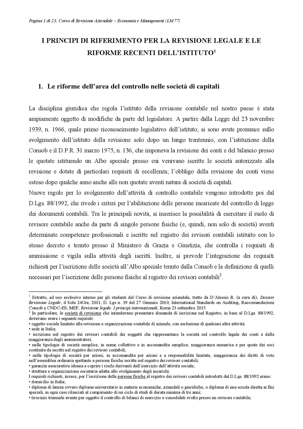 Corso Di Revisione Aziendale Docsity
