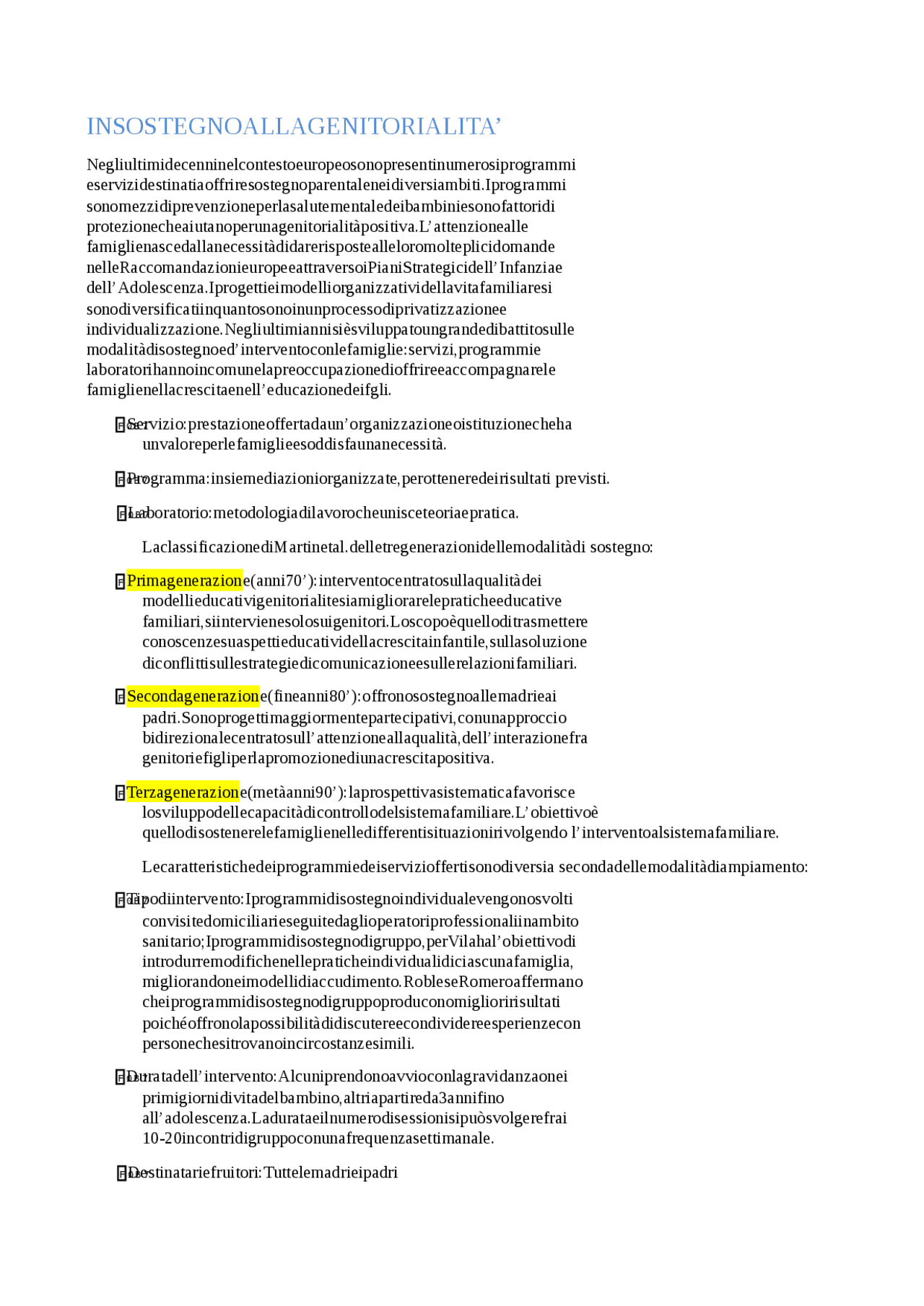 In Sostegno Alla Genitorialità Docsity