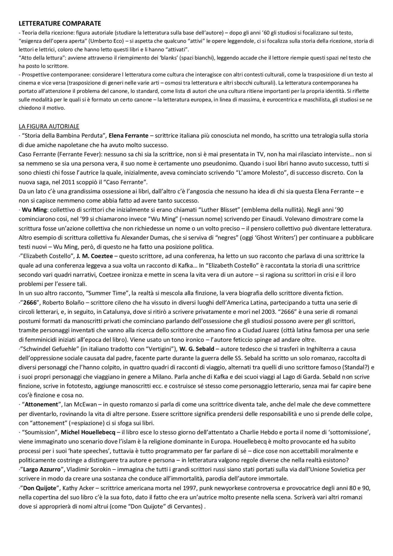 Letterature Comparate Docsity