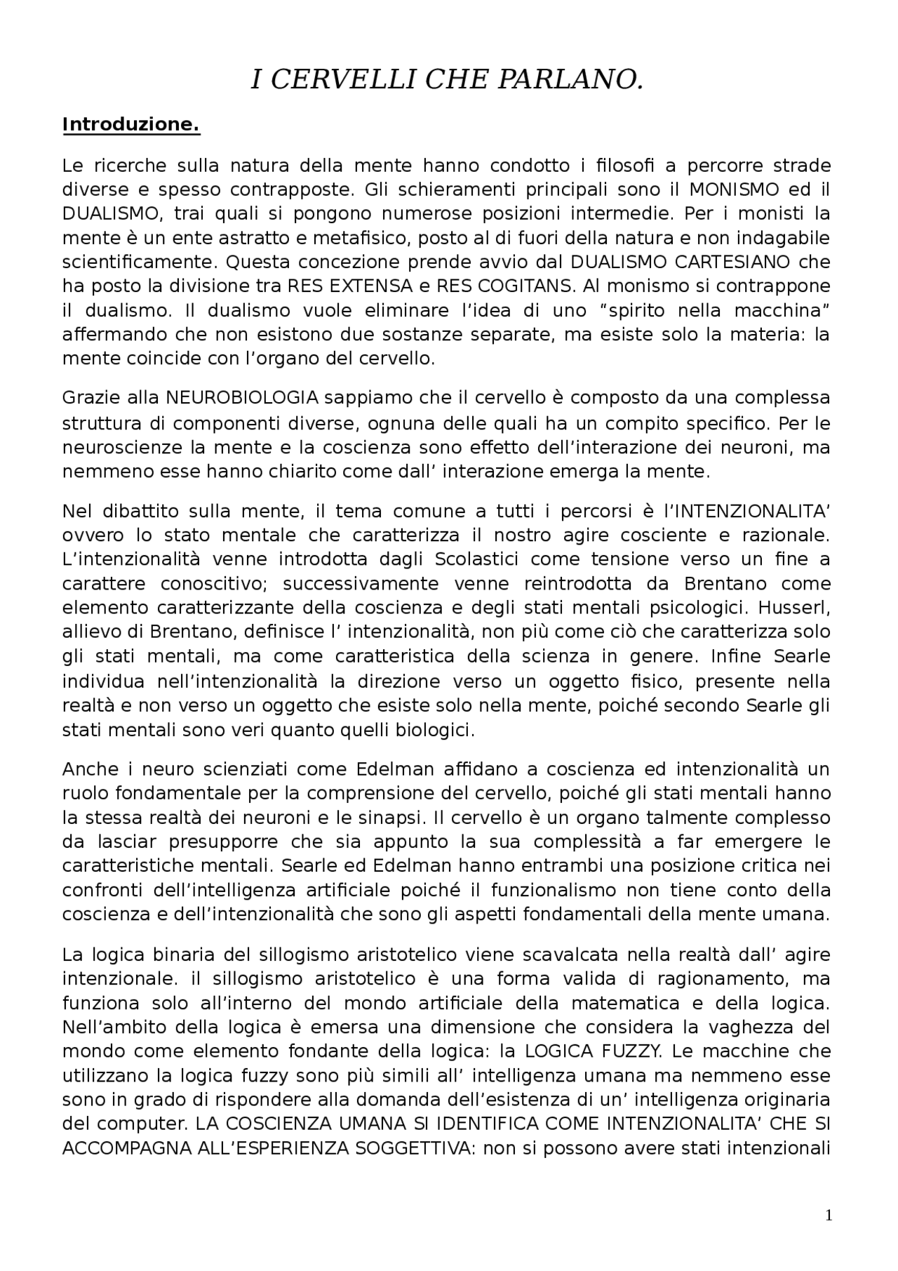 Cervelli che parlano - Docsity