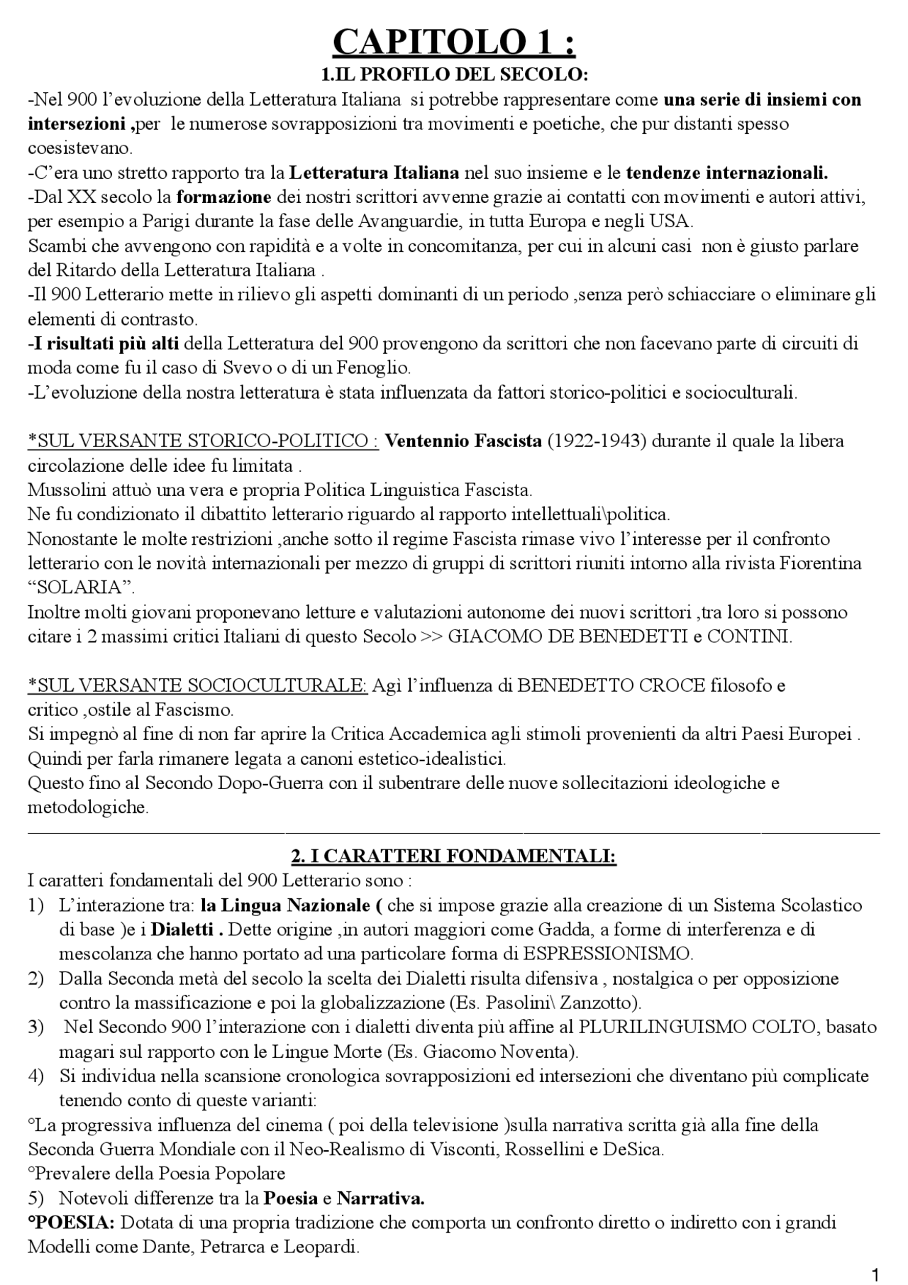 Riassunto Casadei Il 900 Docsity