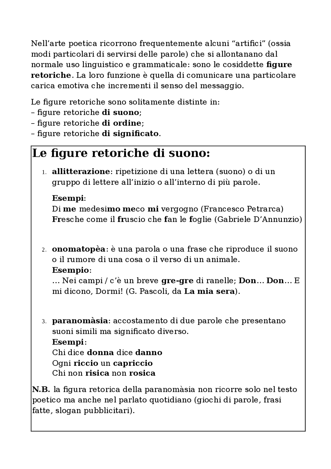 Schema figure retoriche più importanti - Docsity