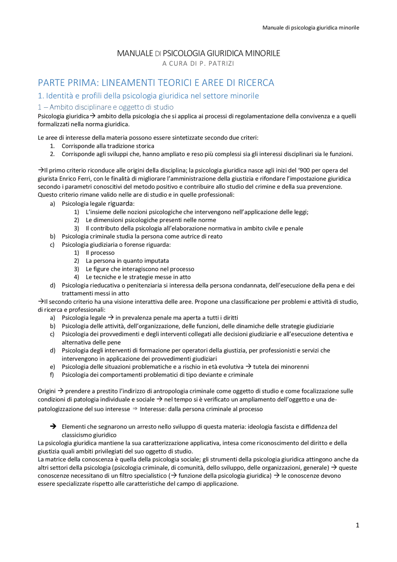 Manuale Di Psicologia Giuridica Minorile Docsity