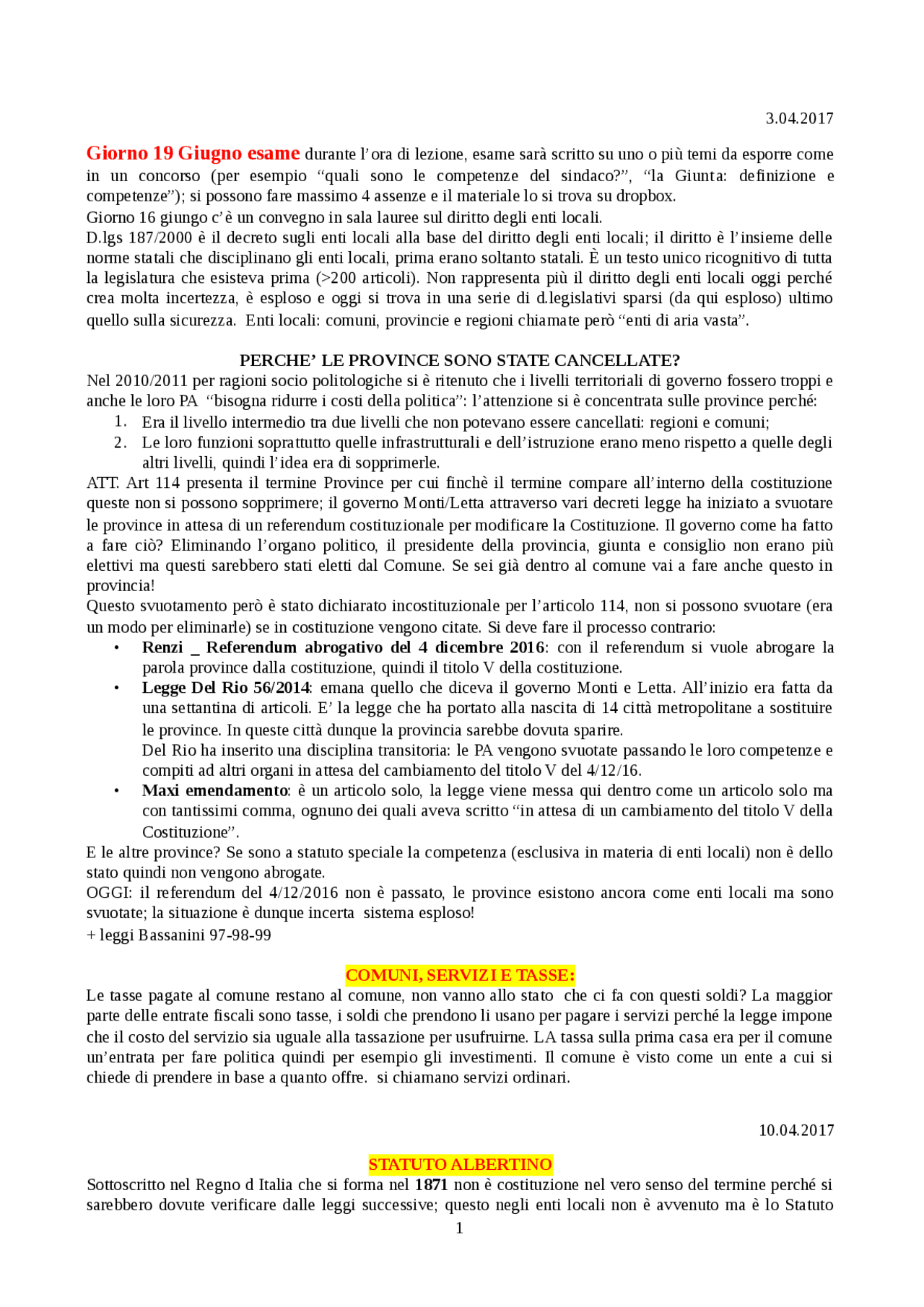 Appunti Diritto Degli Enti Locali Prof Bottino App Unimi Docsity