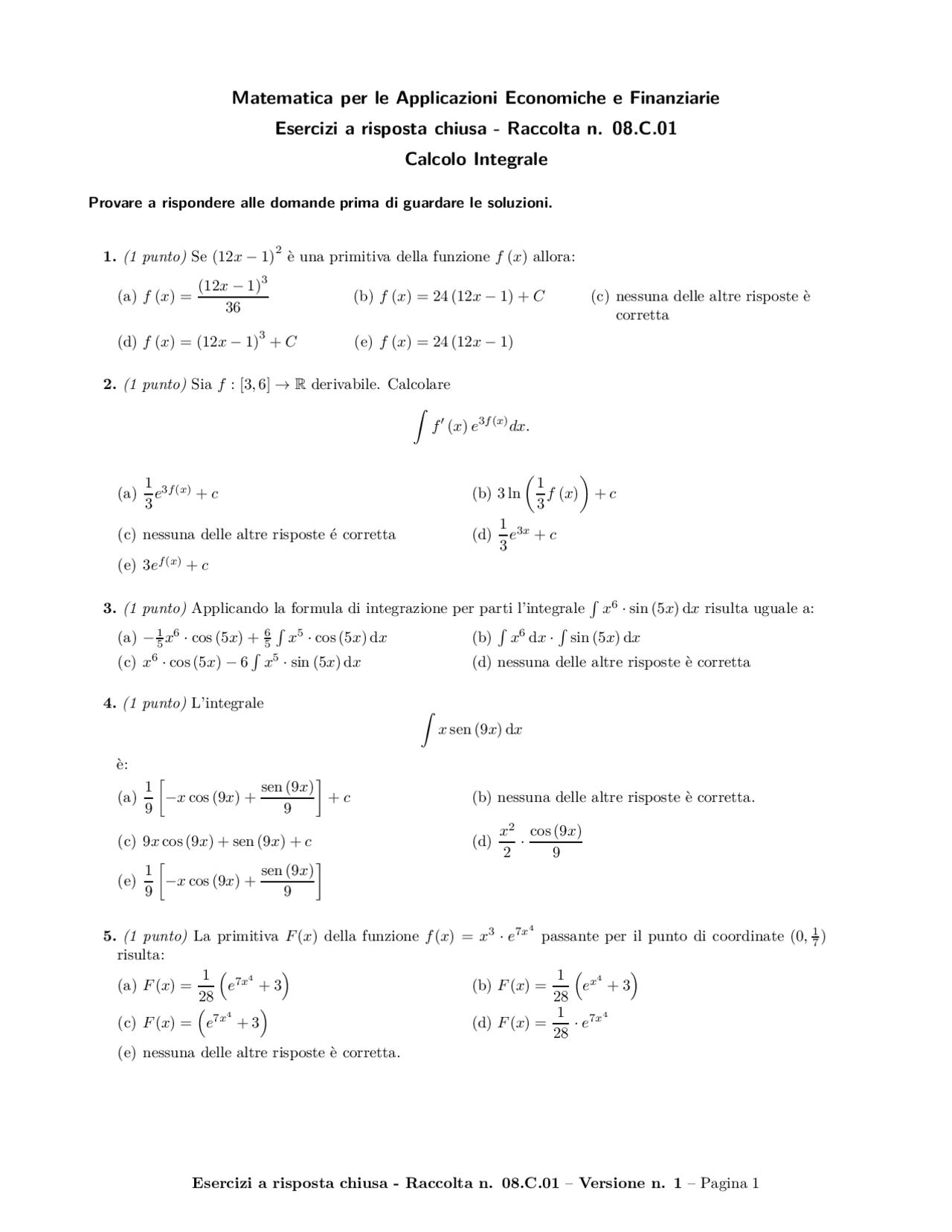 Esercizi Integrali Matematica Generale Esercizi Di Matematica