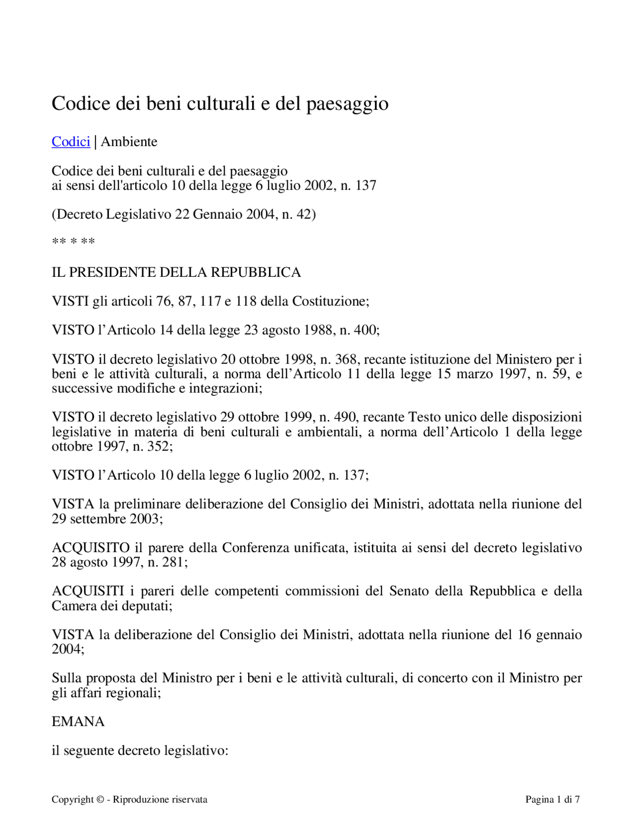Codice Dei Beni Culturali Docsity