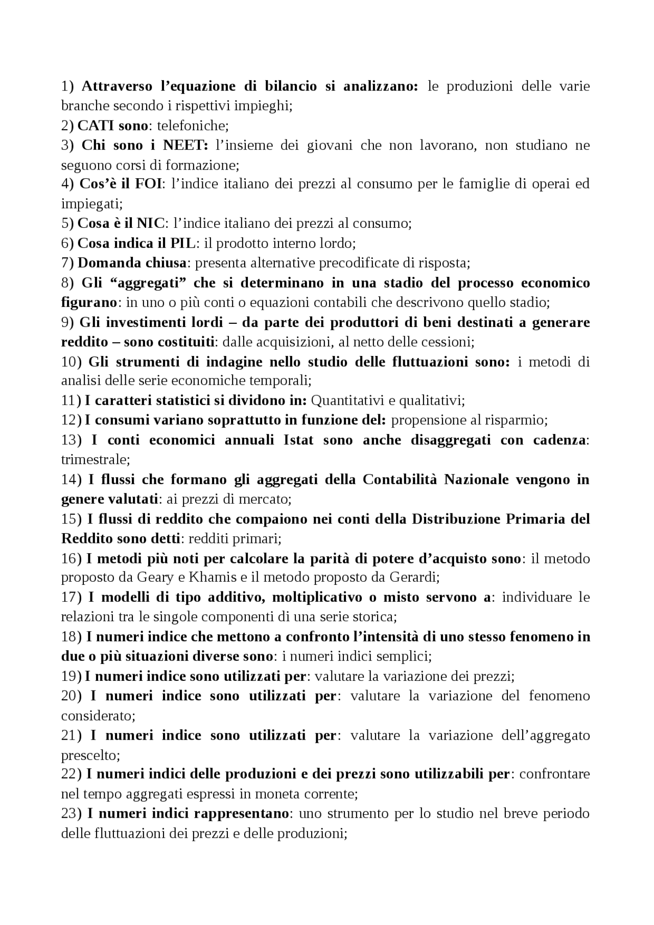 Test Autovalutazione Statistica Economica 12 Cfu Docsity