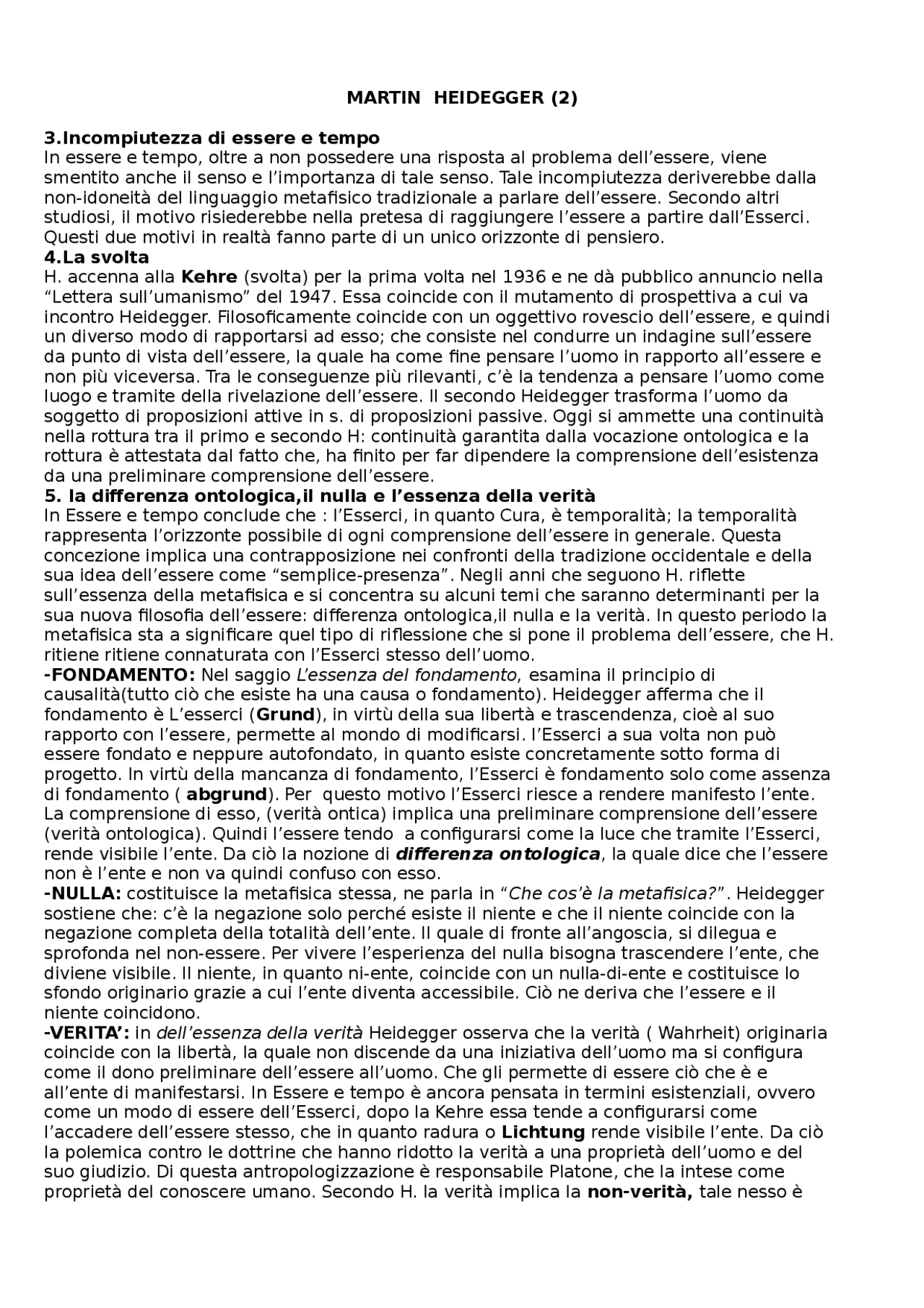 Il Secondo Heidegger Sintesi Del Corso Di Filosofia Docsity
