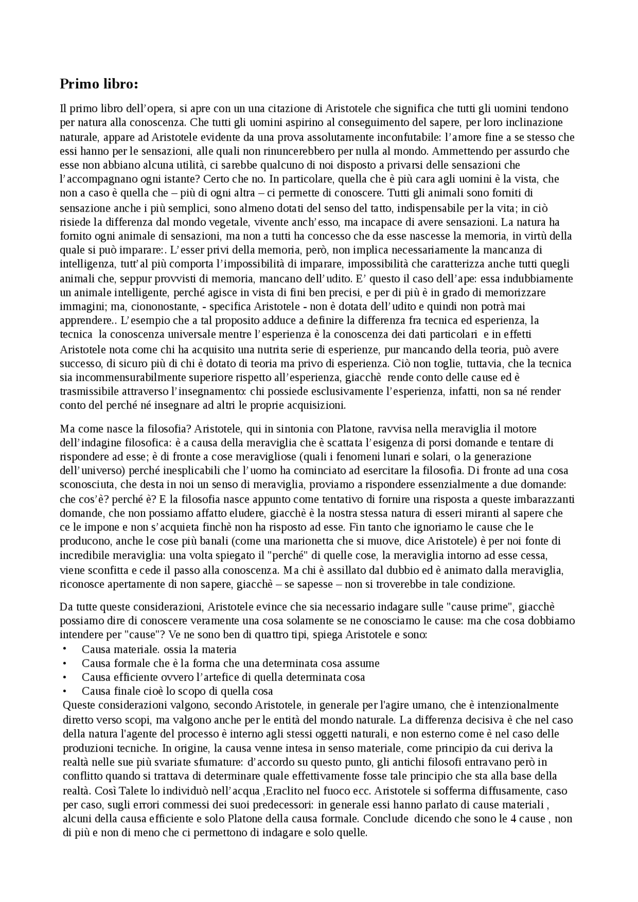 La Metafisica Aristotele Schemi E Mappe Concettuali Di Filosofia