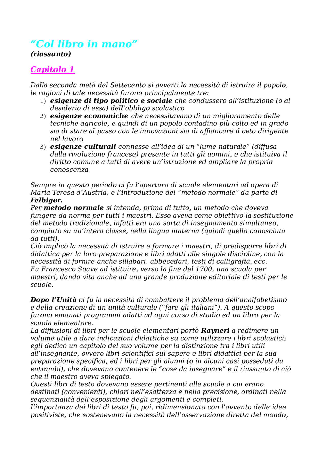 Riassunto Col Libro In Mano Docsity