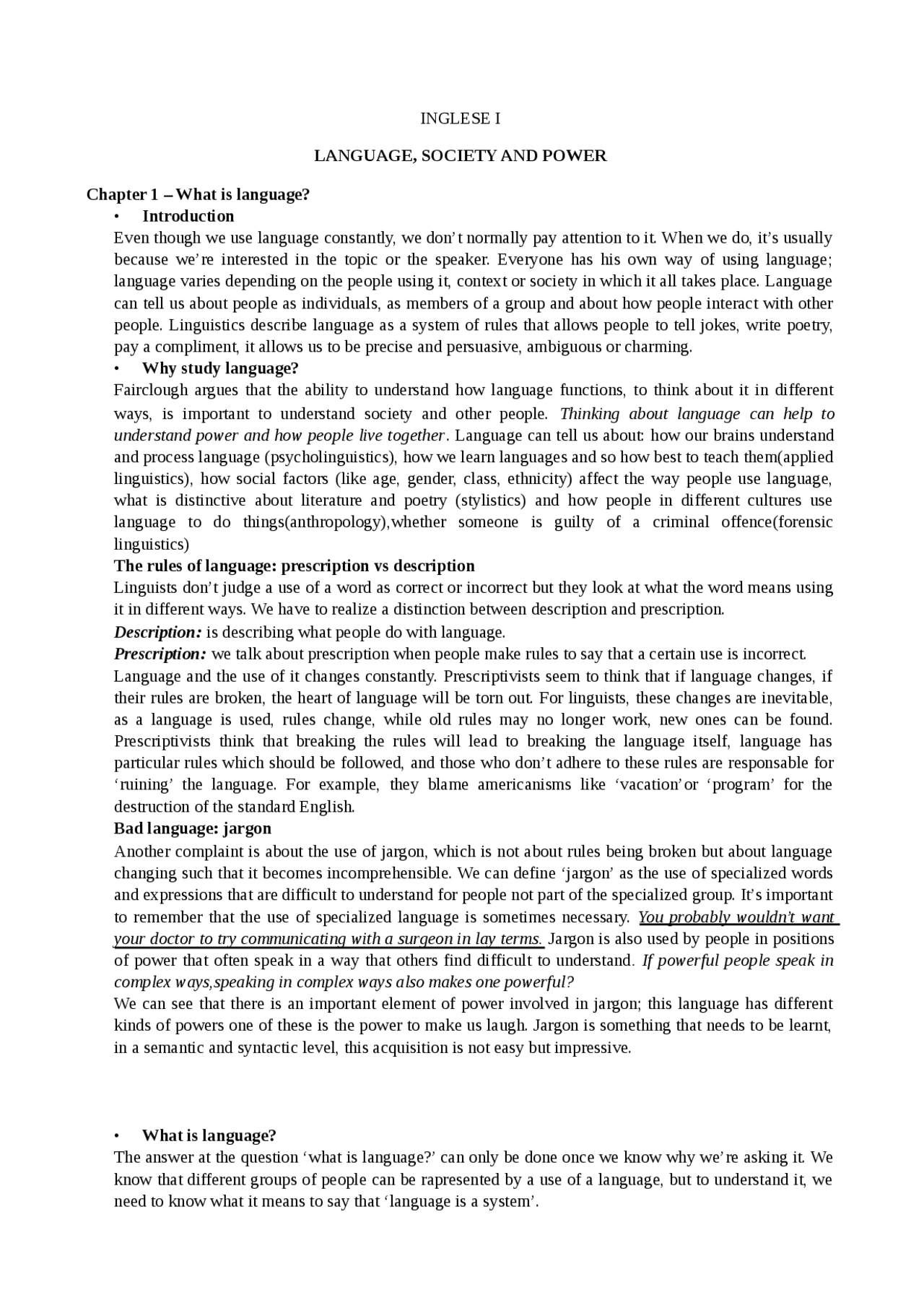 Riassunto Language Society And Power Docsity