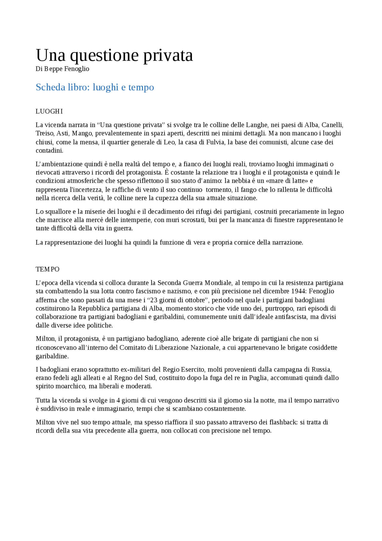 Una questione privata - Scheda libro - Docsity