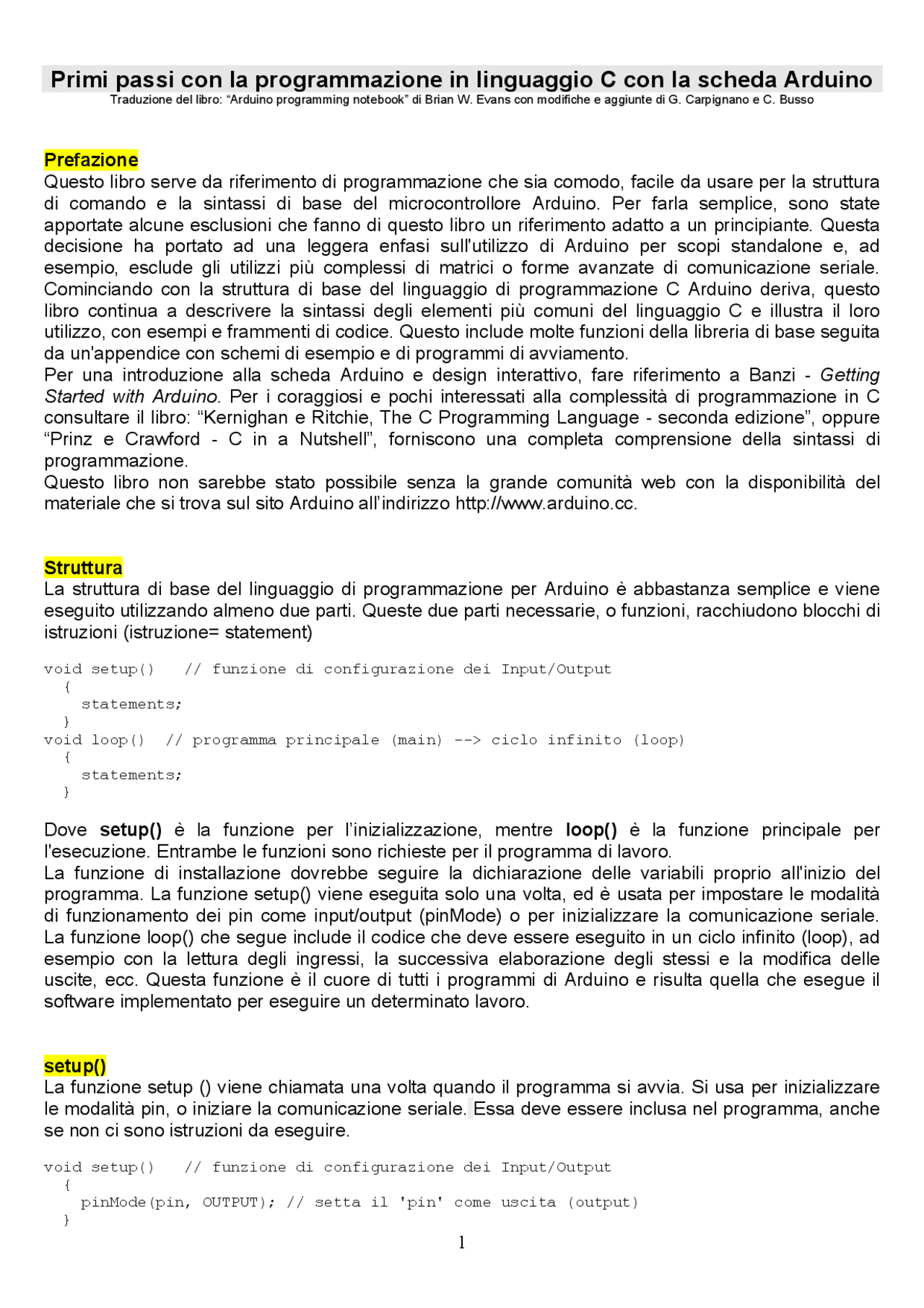 Arduino Linguaggio C Appunti Di Informatica Docsity