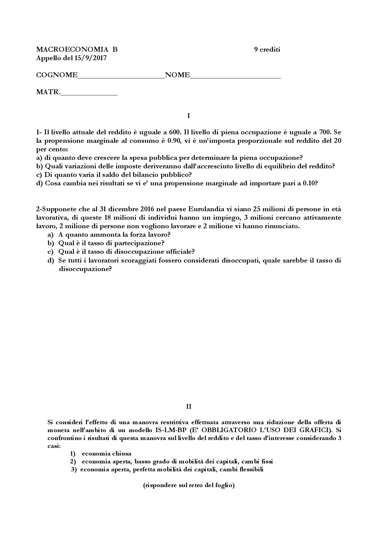 Appelli Di Controllo Di Gestione Del Professor Dario Togati Docsity