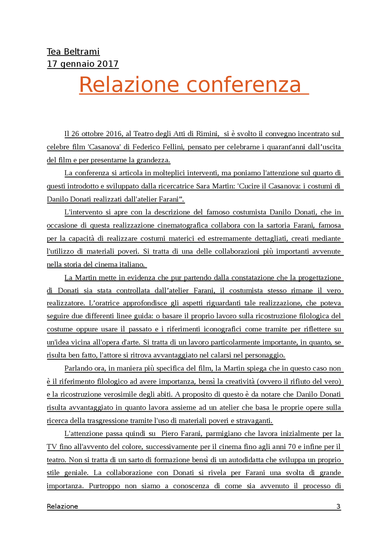 Realzione Conferenza Per Esame Cinema Docsity