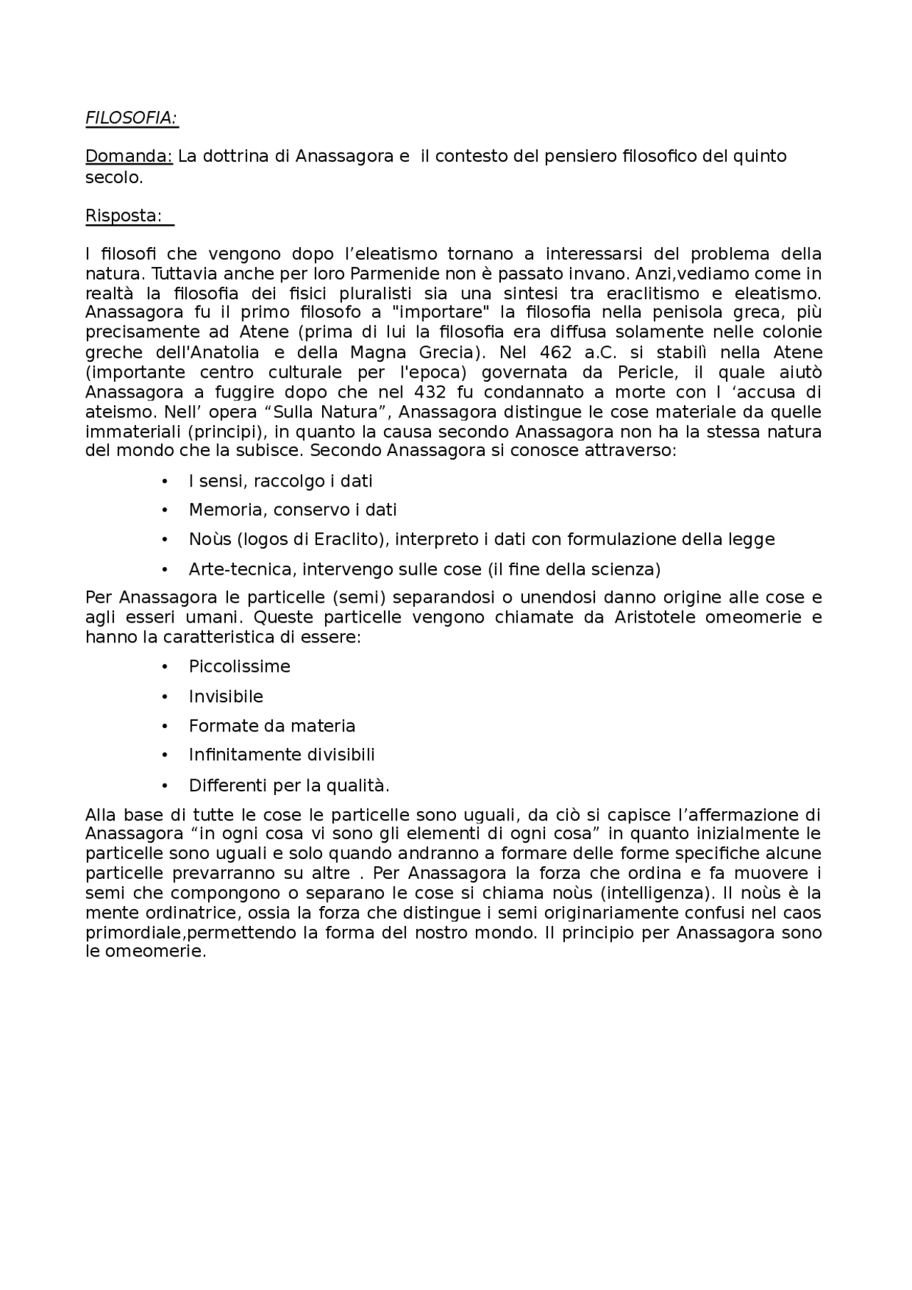 Storia della filosofia:Anassagora. - Docsity