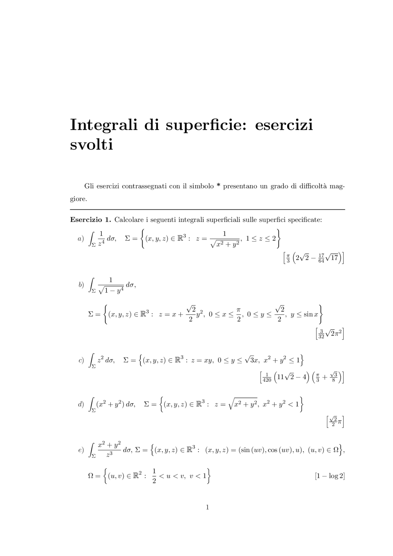 Esercizi sugli integrali su superfici | Esercizi di Analisi Matematica II | Docsity