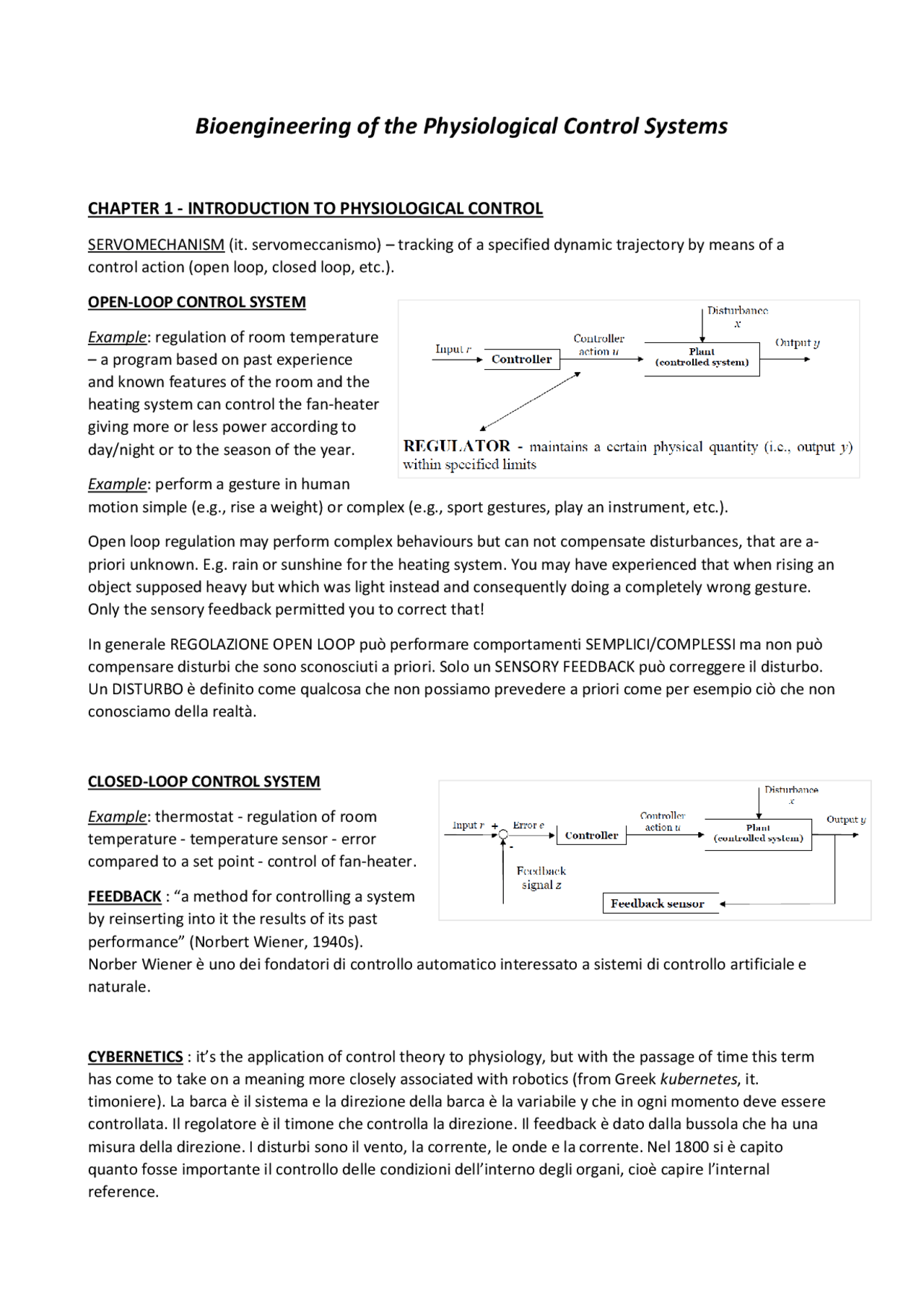 Physiological Control Systems Notes - Docsity
