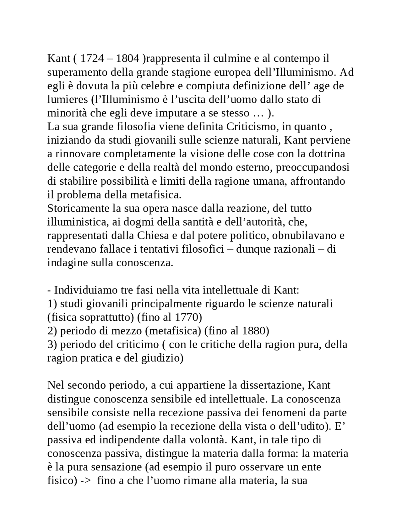 Immanuel Kant Riassunto Docsity