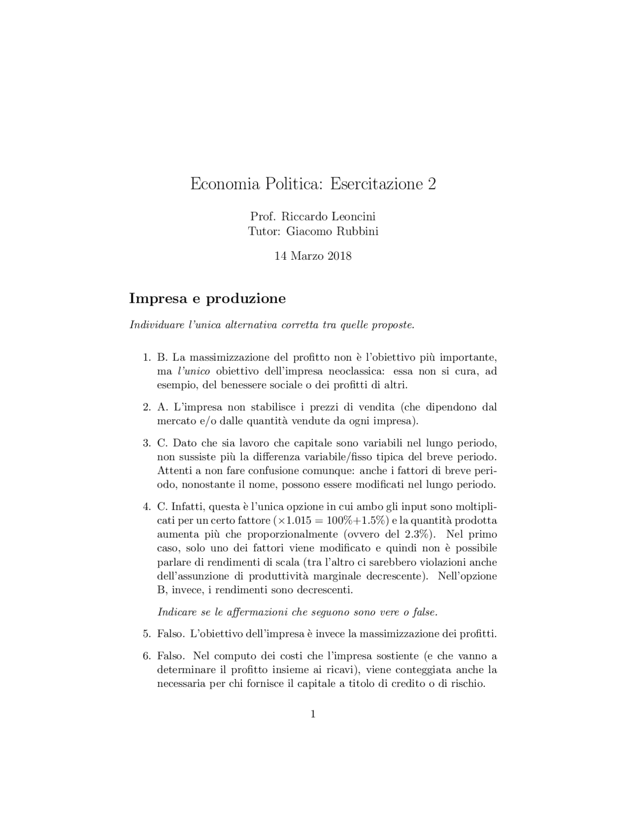 Soluzioni Es Microeconomia Docsity