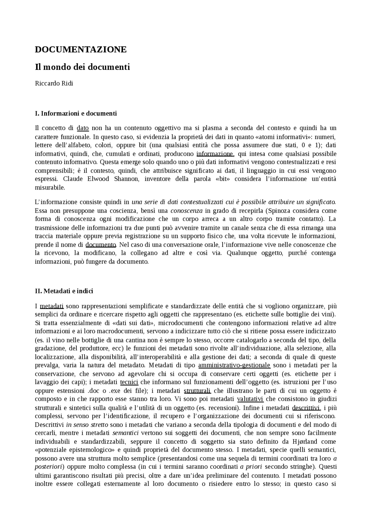 Il Mondo Dei Documenti Sintesi Del Corso Di Letteratura Docsity