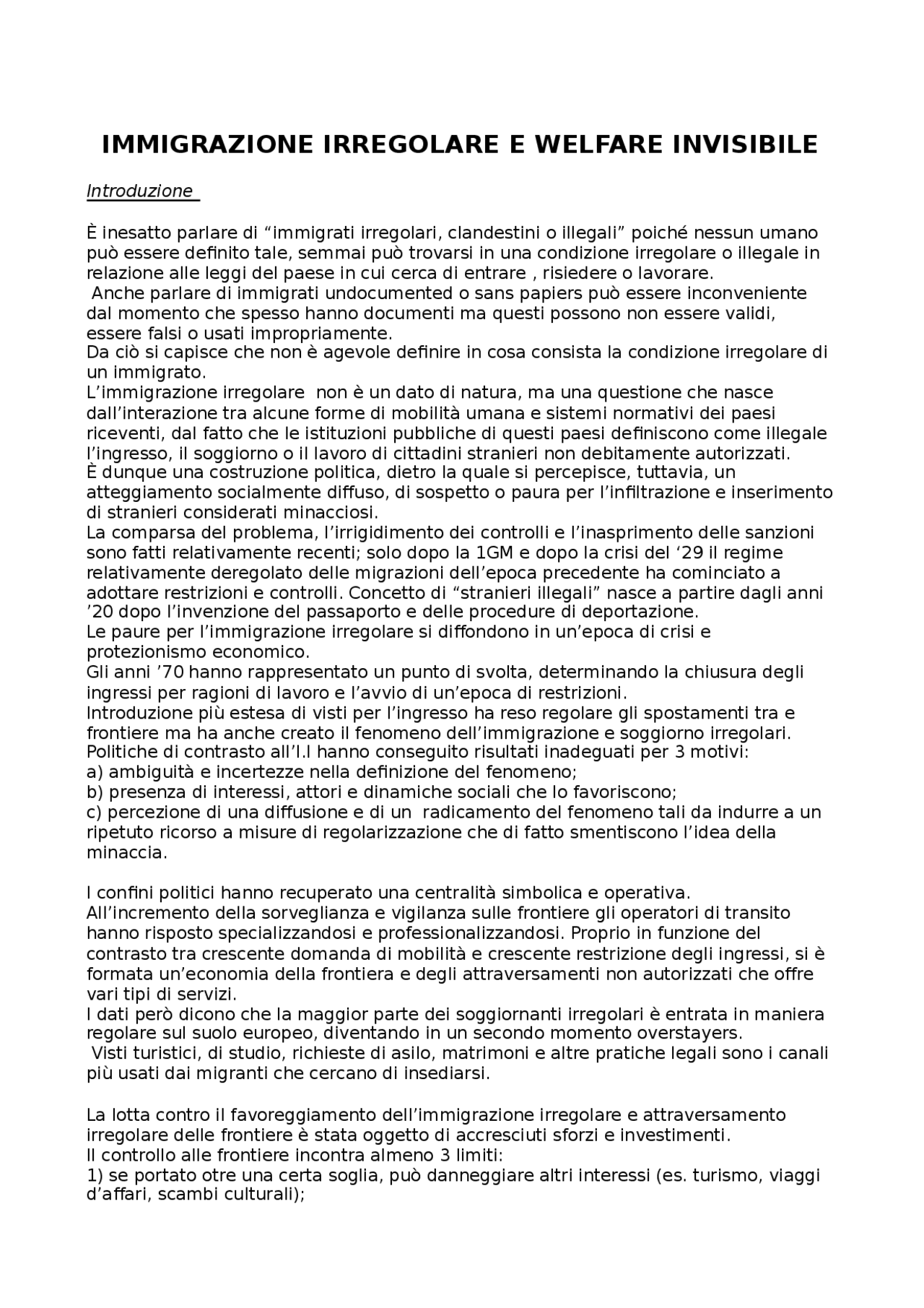 Immigrazione Irregolare E Welfare Invisibile Maurizio Ambrosini Docsity