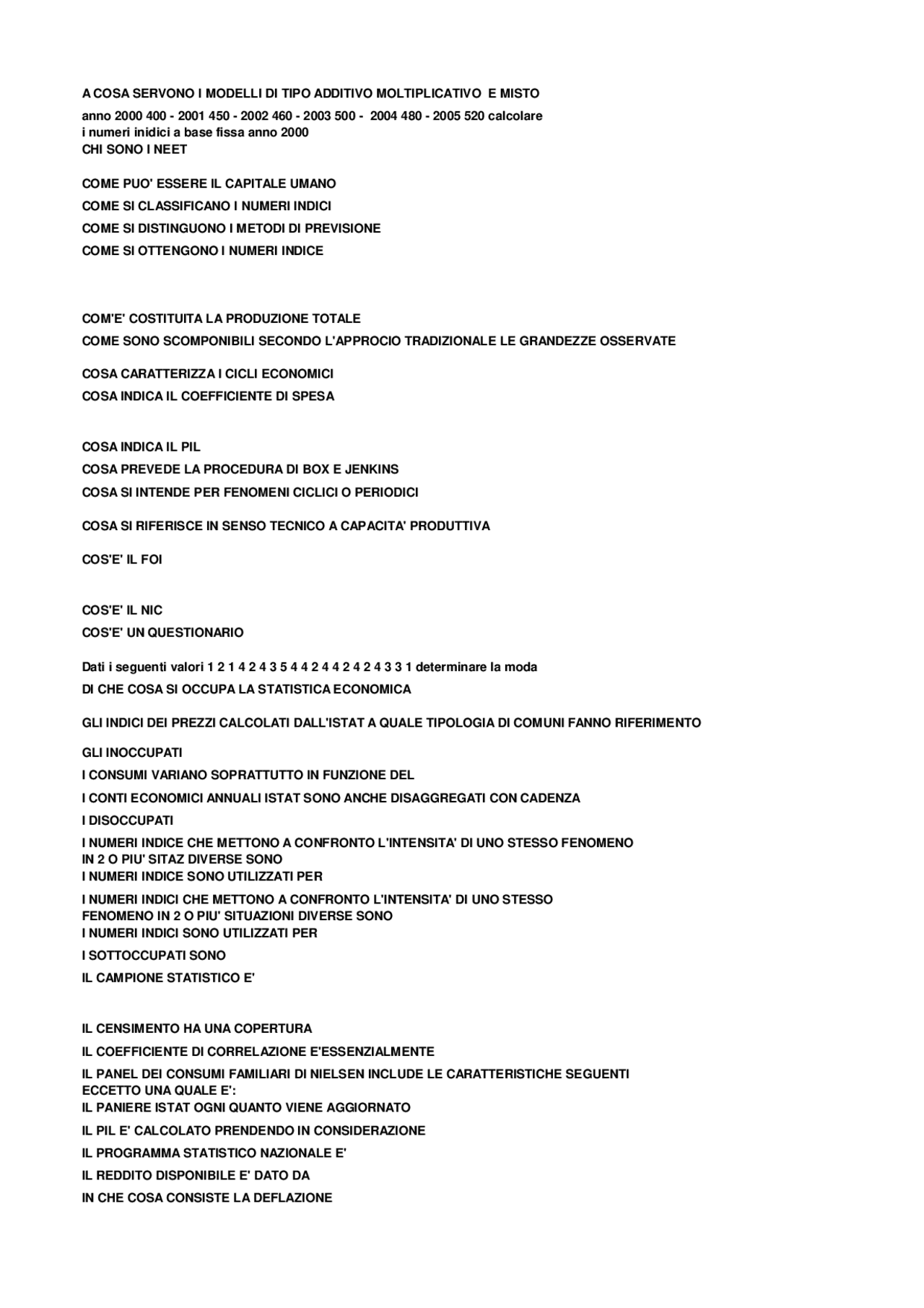 VARIE DOMANDE E RISPOSTE STATISTICA ECONOMICA EC.AZIENDALE - Docsity
