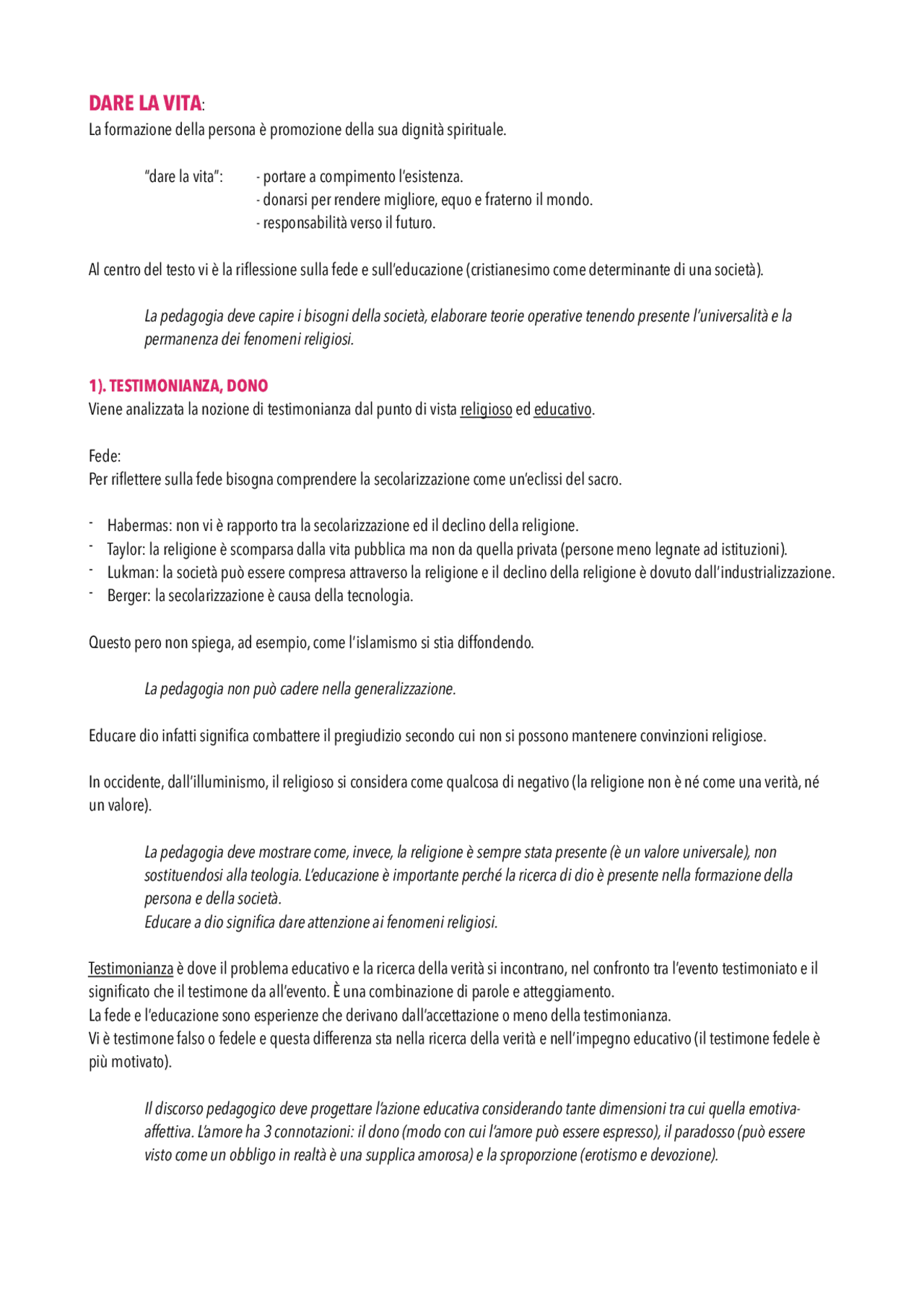 Dare La Vita Malavasi Docsity